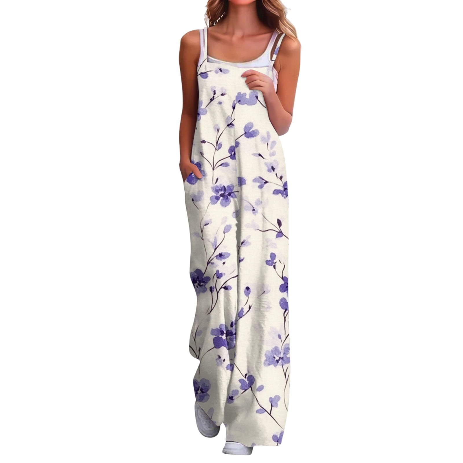 bbyeadc Floral Print Jumpsuit for Women Flowy Vacation Wide Leg ...