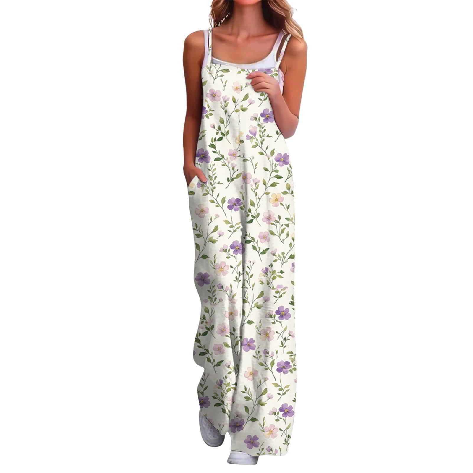 bbyeadc Floral Print Rompers for Women Spring Casual Wide Leg Spaghetti ...