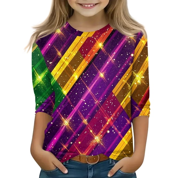bbyeadc Girls Carnival Shirt Mardi Gras Tee Fashion Mask Graphic Crew ...