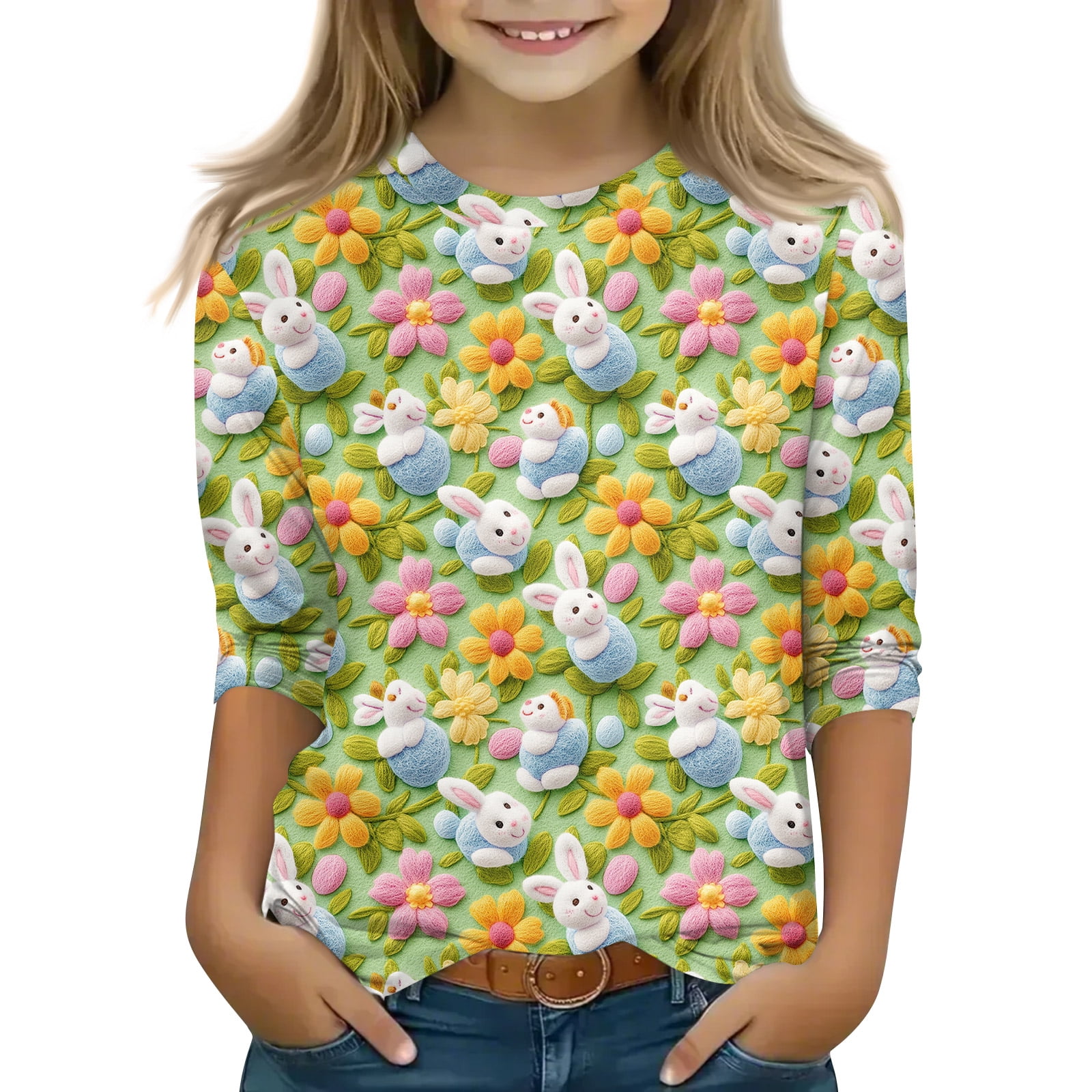 bbyeadc Girls Easter 3/4 Long Sleeve Shirt Happy Easter Easter Egg ...