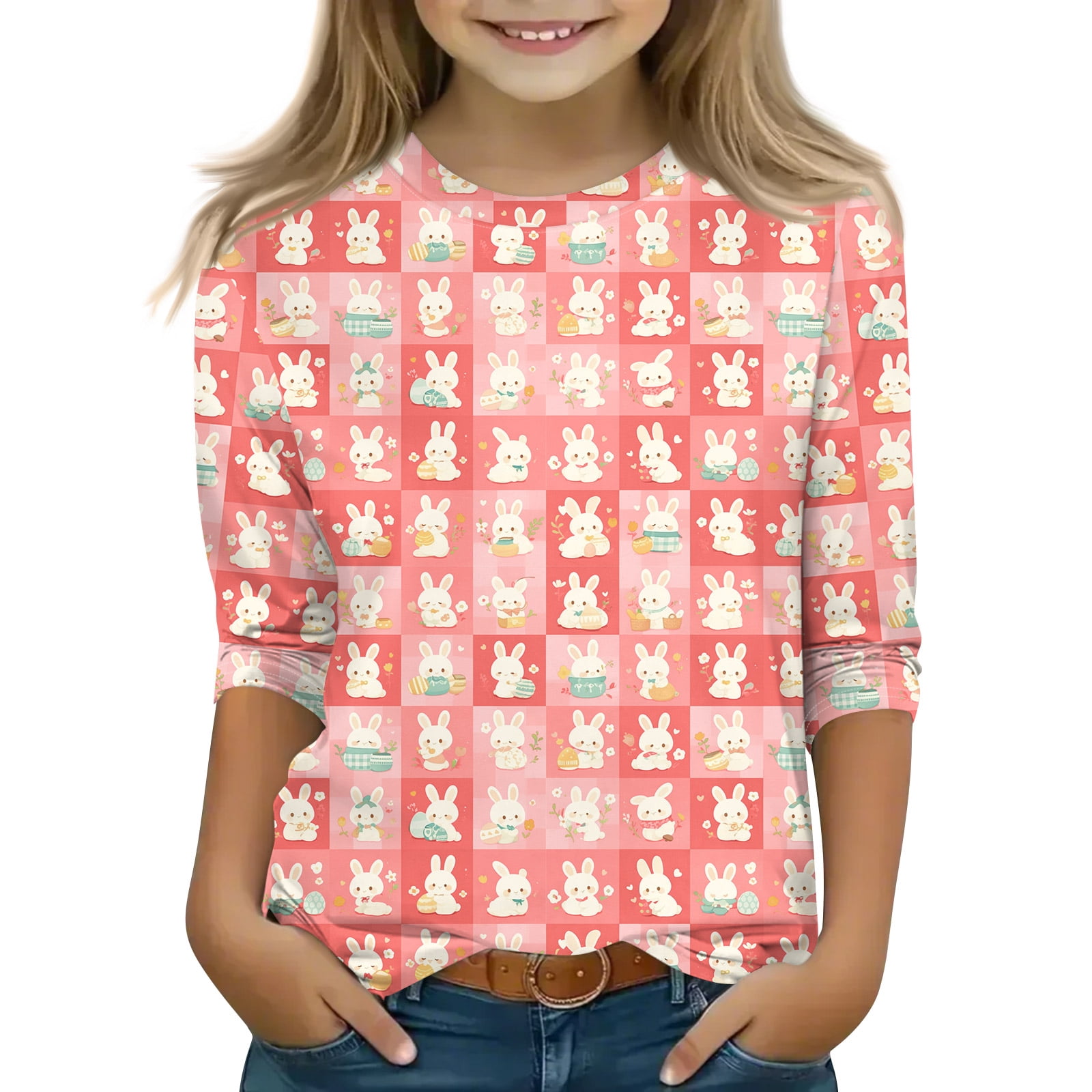 bbyeadc Girls Easter Shirt Happy Easter 3/4 Long Sleeve Tee Casual ...