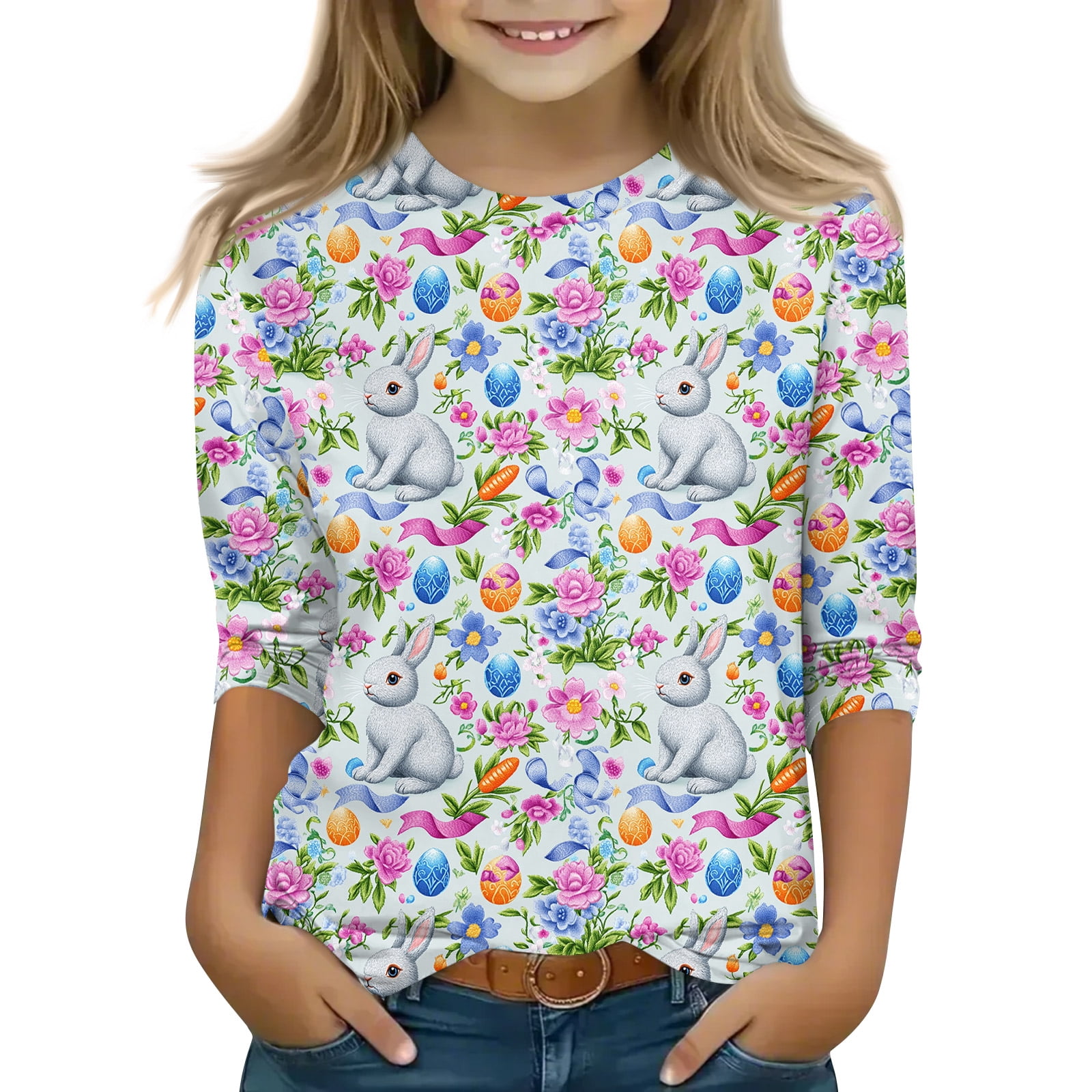 bbyeadc Girls Easter Shirt Happy Easter Long Sleeve Top Cute Easter Egg ...