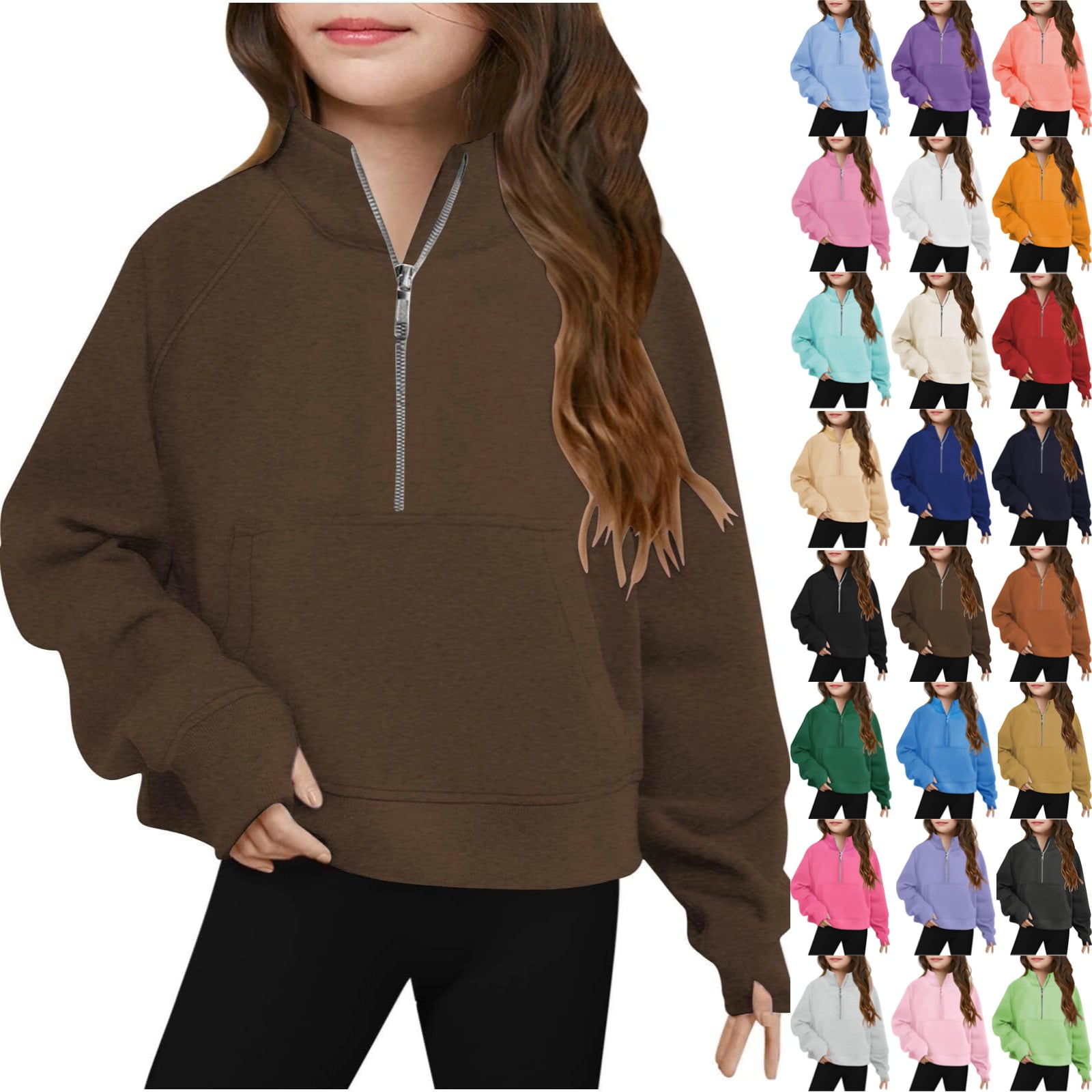 bbyeadc Girls Half Zip Up Sweatshirt 6-7Y Long Sleeve Preppy Pullover ...