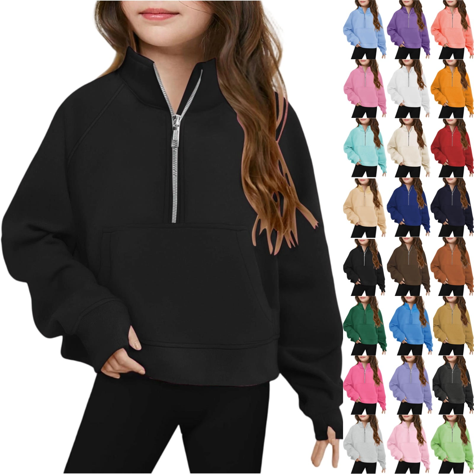 bbyeadc Girls Half Zipper Pullover 8-9Y Casual Long Sleeve Crop Tops ...
