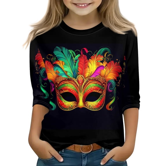bbyeadc Girls Mardi Gras Shirt Happy Carnival 3/4 Long Sleeve Pullover ...