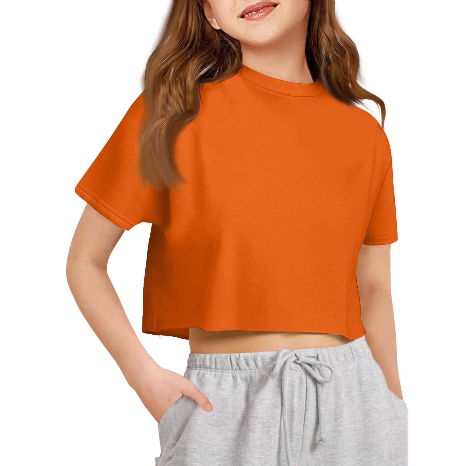 bbyeadc Girls Short Sleeve Crop Tops Kids Fashion Oversized Cute Crew ...