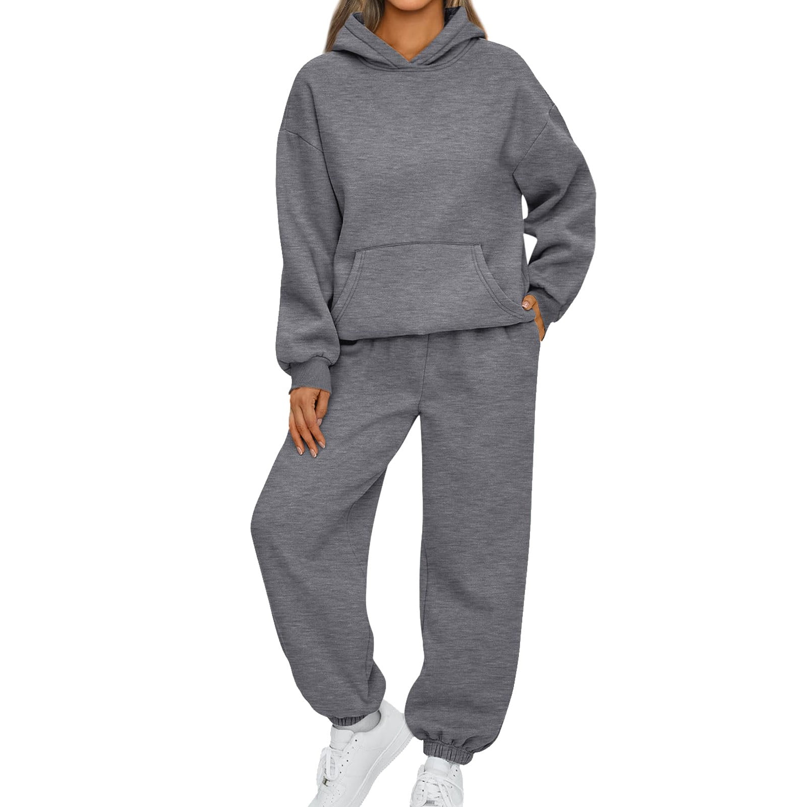 bbyeadc Gray Women's 2 Piece Hoodies Tracksuit Oversized Casual Lounge ...