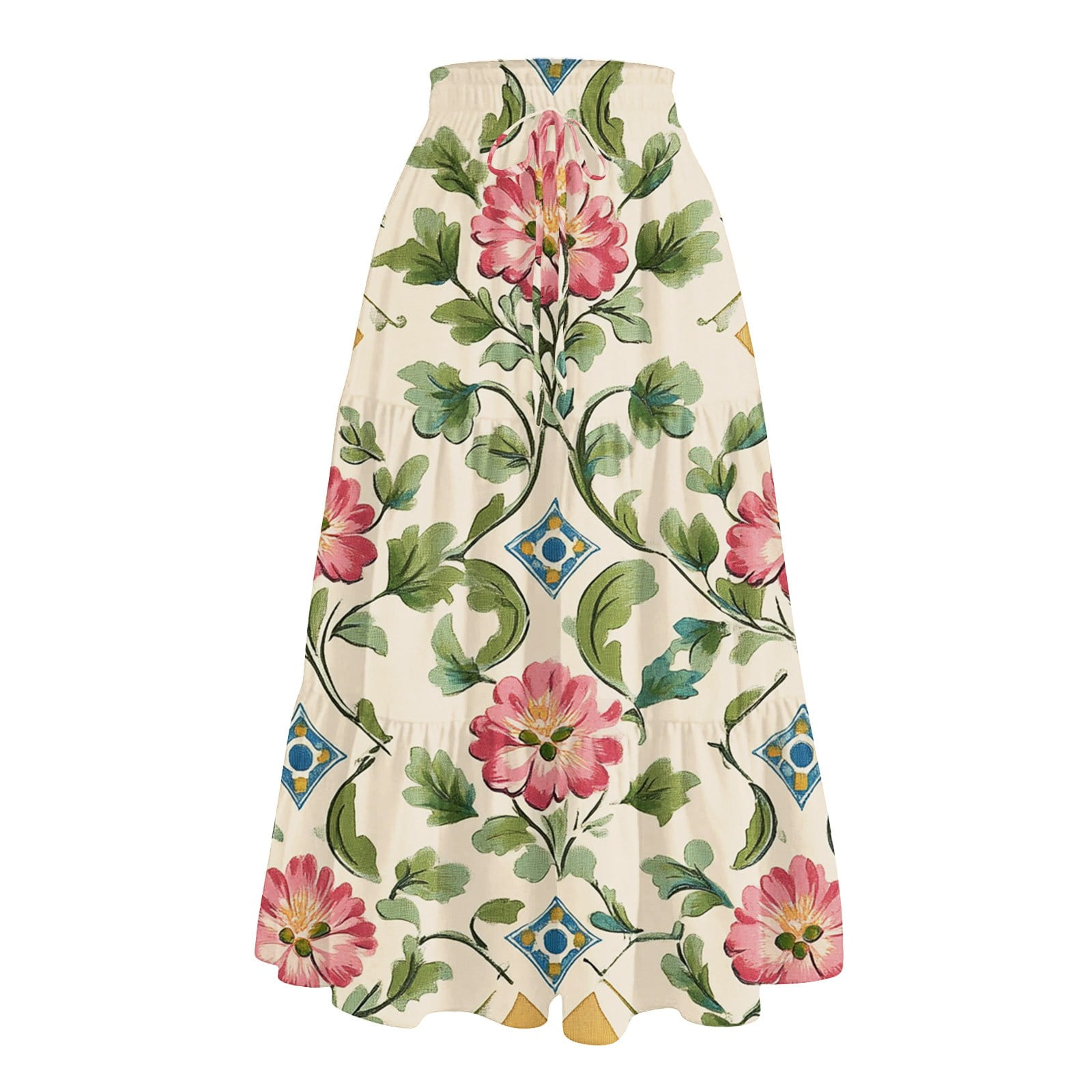 bbyeadc Green Maxi Skirts for Women Tiered Elastic High Waisted Floral ...