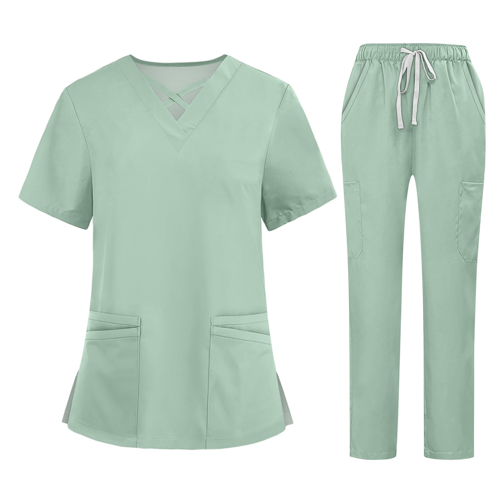 bbyeadc Green Scrubs for Women Plus Size Nurse Uniforms Stretchy V Neck ...