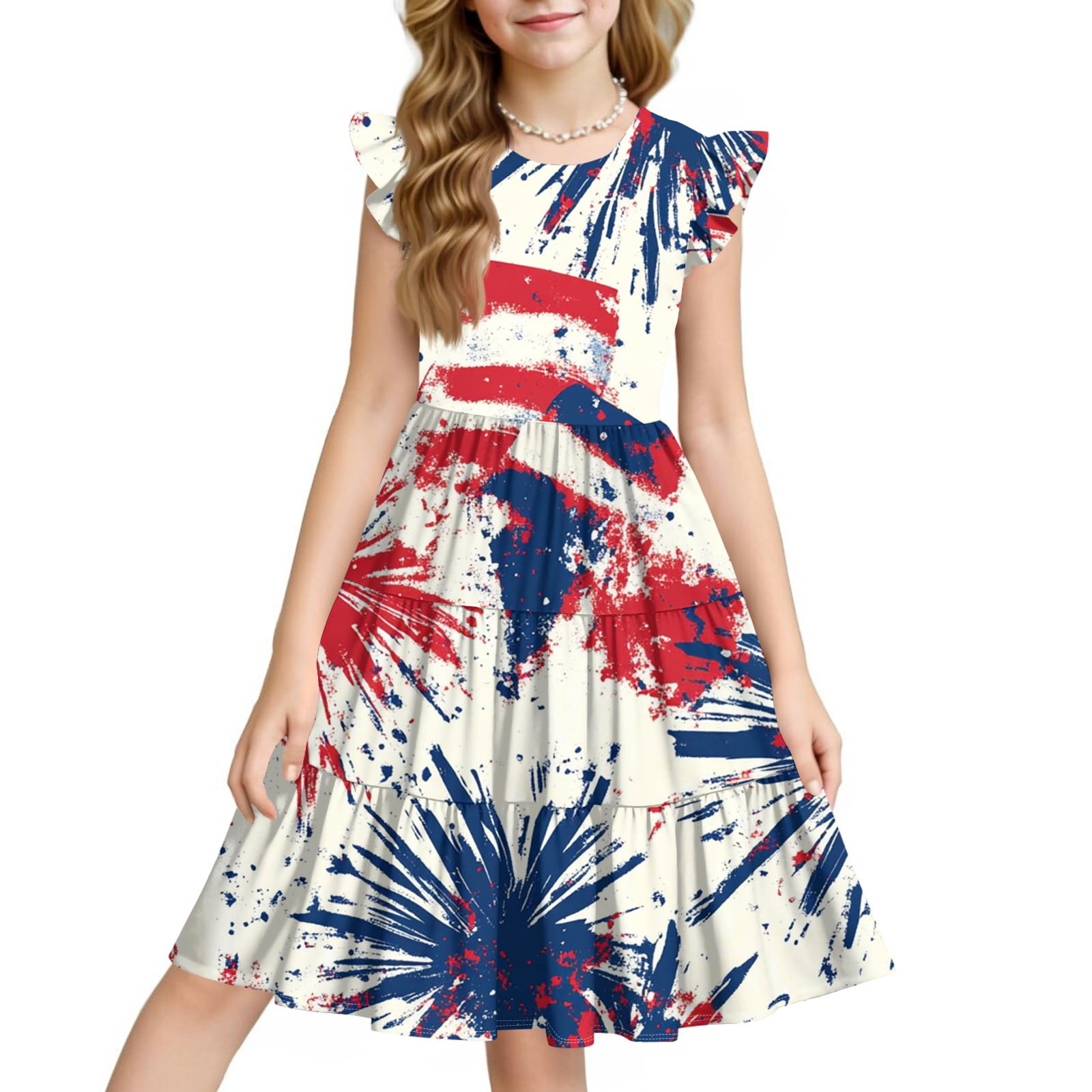 bbyeadc Independence Day Dresses for Girls Trible Layer Tiered Ruffle ...