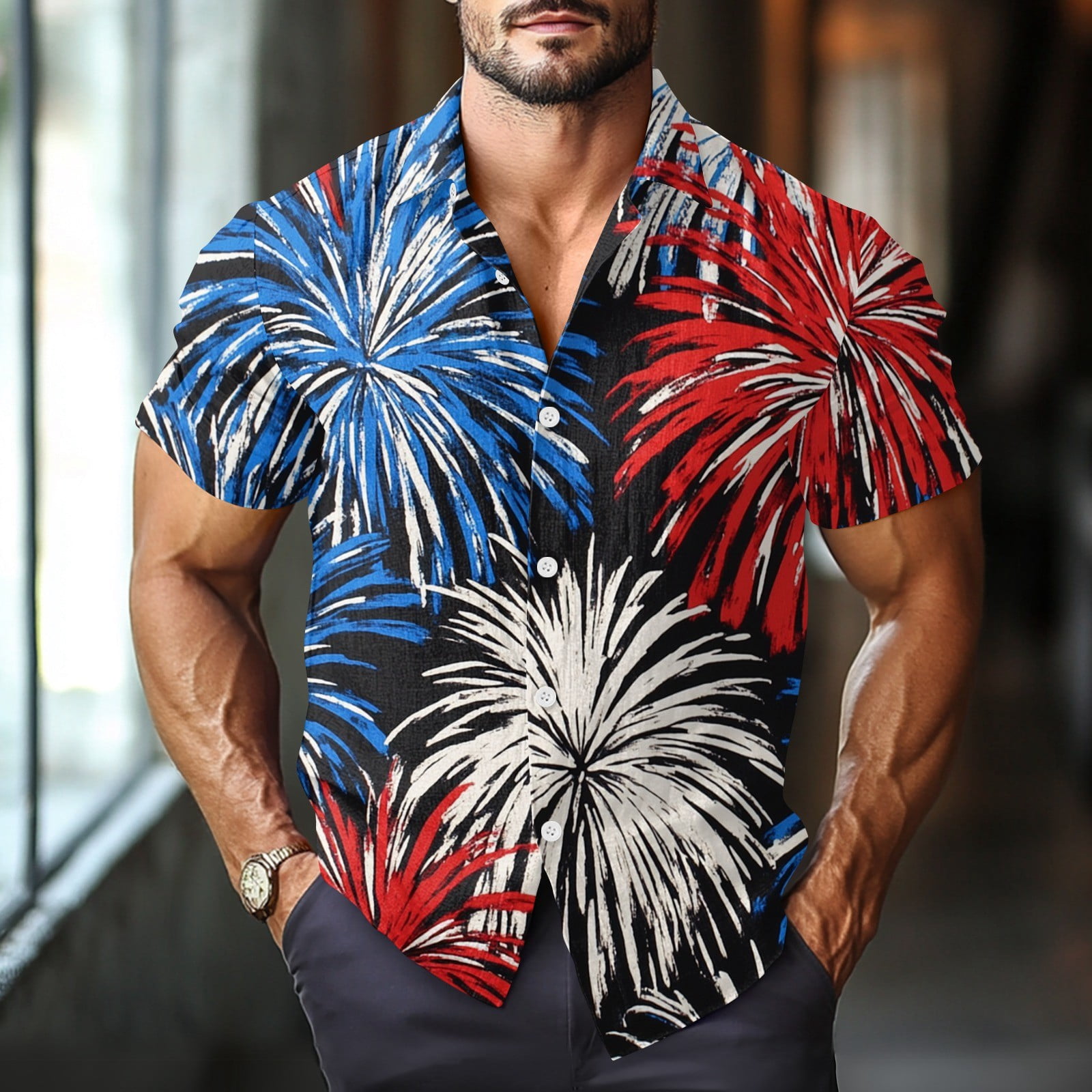 bbyeadc Independence Day Red White and Blue Shirt for Men Patriotic Big ...