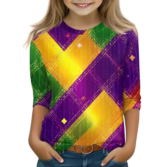 bbyeadc Kids Carnival Shirt Mardi Gras 3/4 Long Sleeve Tee Casual Mask ...