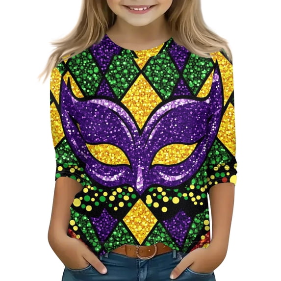 bbyeadc Kids Mardi Gras Shirt Carnival Long Sleeve Pullover Cute Mask ...