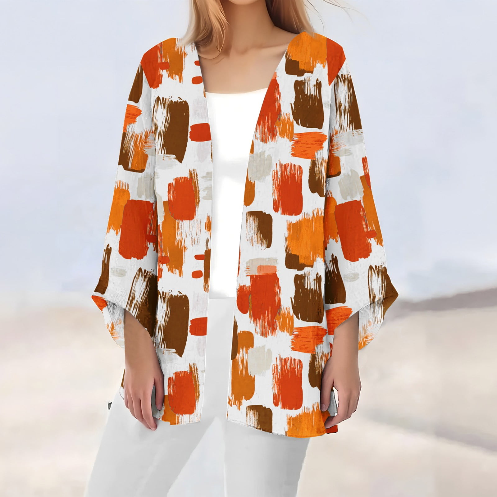 bbyeadc Kimonos for Women Plus Size 3/4 Sleeve Light Weight Cardigan Women Lightweight Open ...