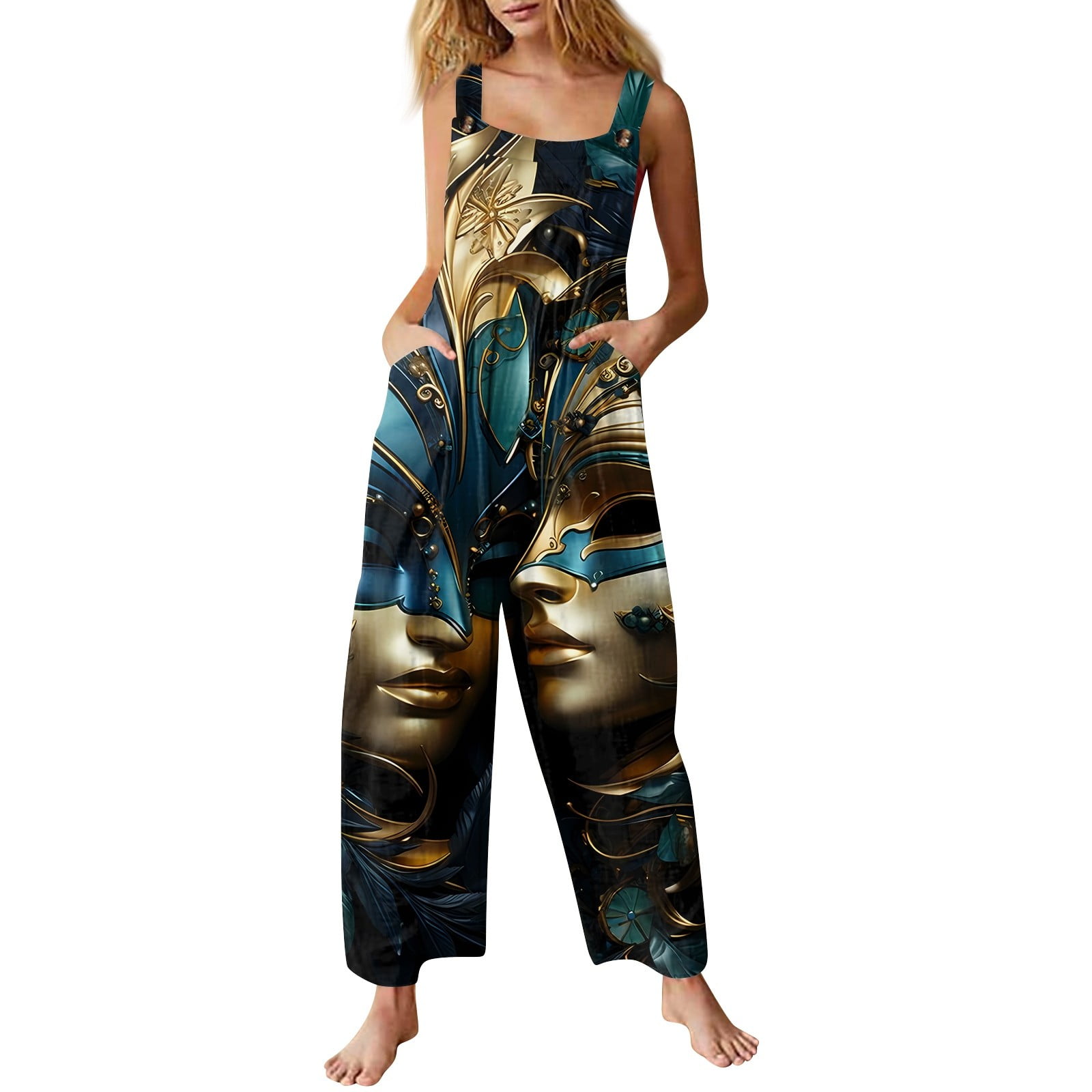 bbyeadc Mardi Gras Jumpsuit for Women Sexy Loose Plus Size Carnival ...