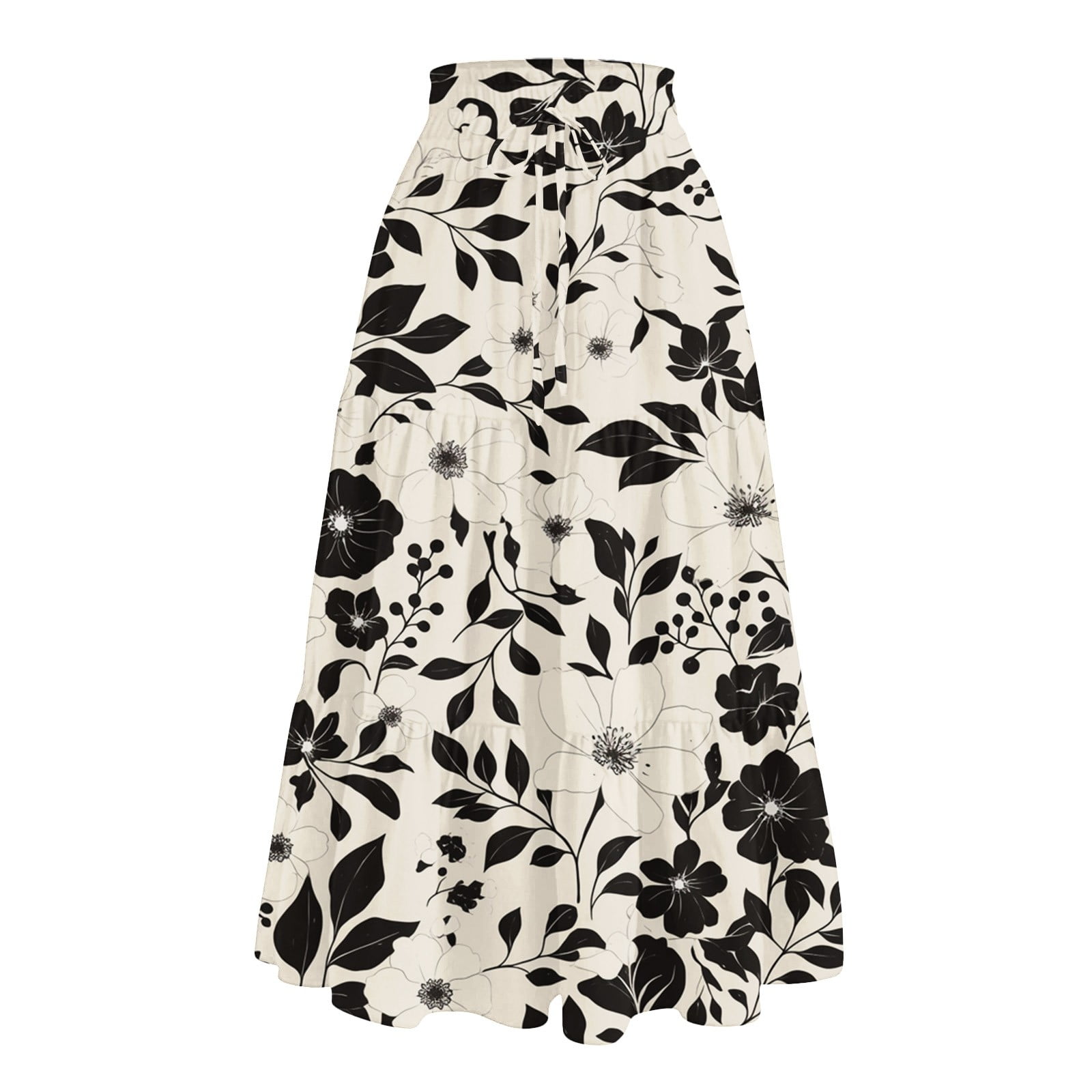 bbyeadc Maxi Skirts for Women Tiered Elastic High Waisted Floral Skirt ...