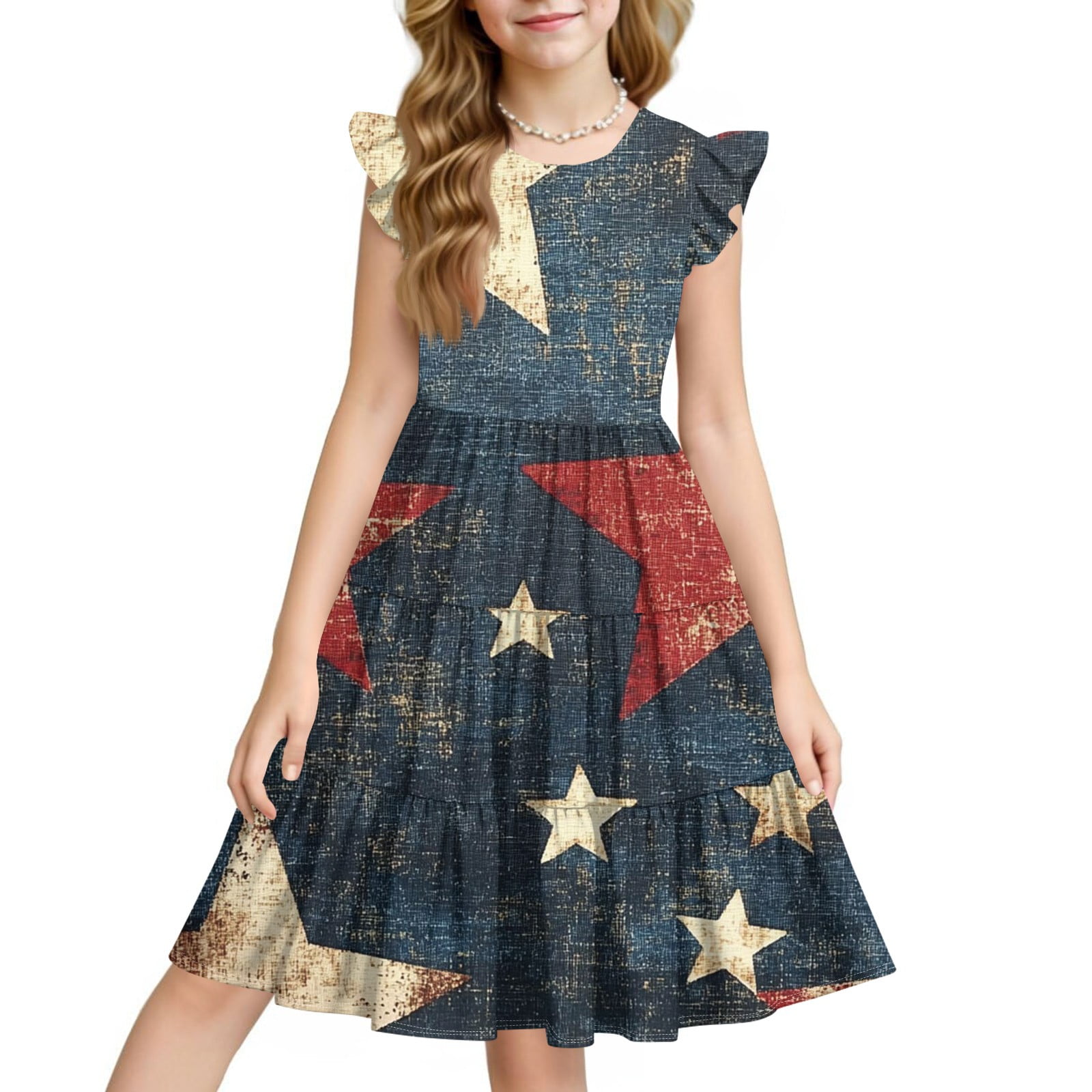 bbyeadc Memorial Day Dresses for Girls Trible Layer Tiered Ruffle ...