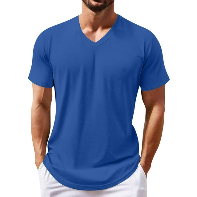 bbyeadc Men's Spring T-Shirts Short Sleeve Casual V Neck Shirts Classic ...
