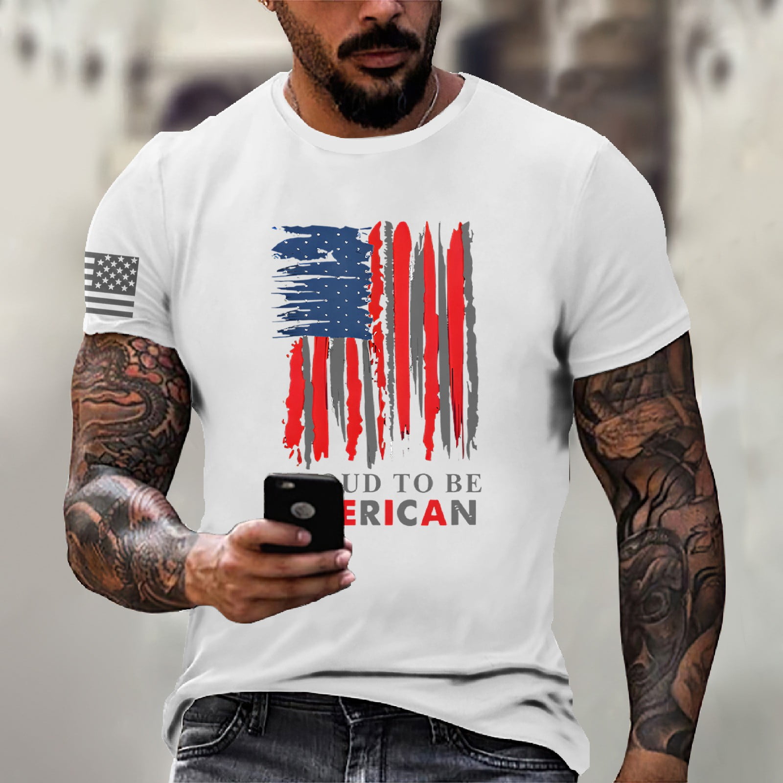 bbyeadc Mens Big and Tall Summer Tshirt American Flag Round Neck Short ...