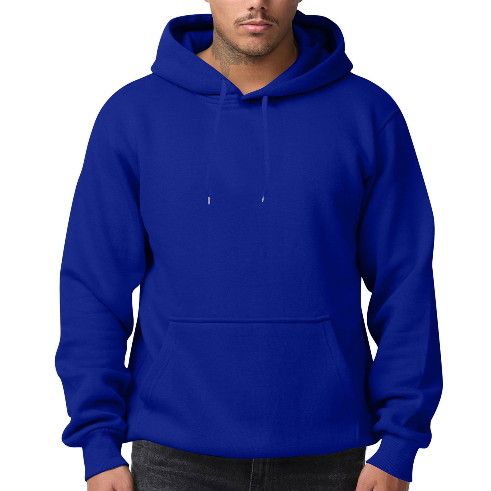 bbyeadc Mens Fleece Hoodie Casual Loose Solid Color Hooded Fleece ...