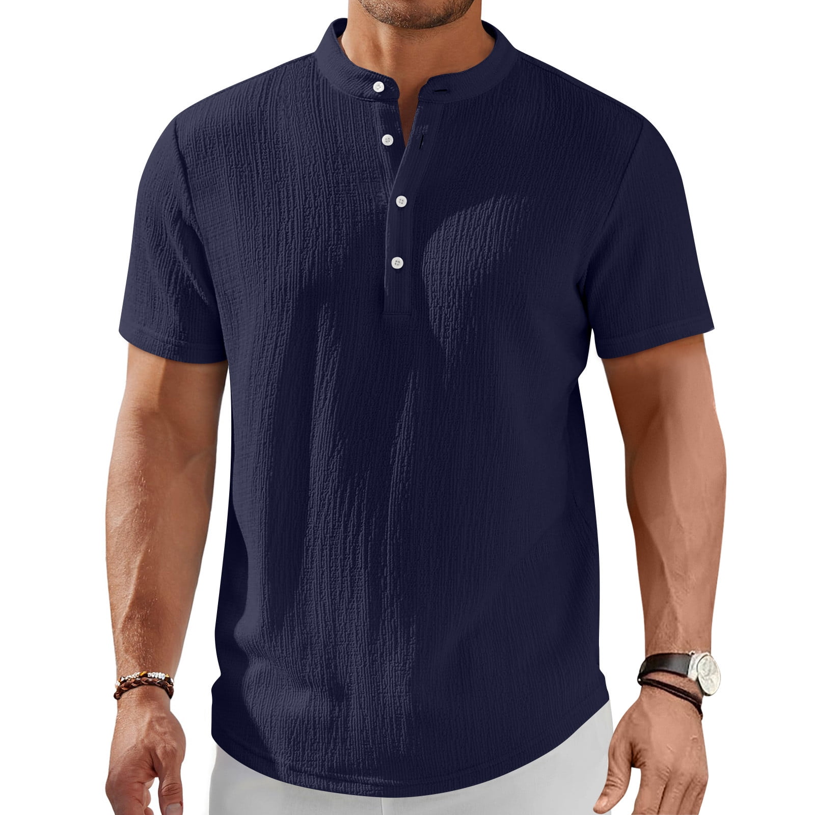 bbyeadc Mens Henley Shirts Short Sleeve Band Collar Big and Tall Shirt ...
