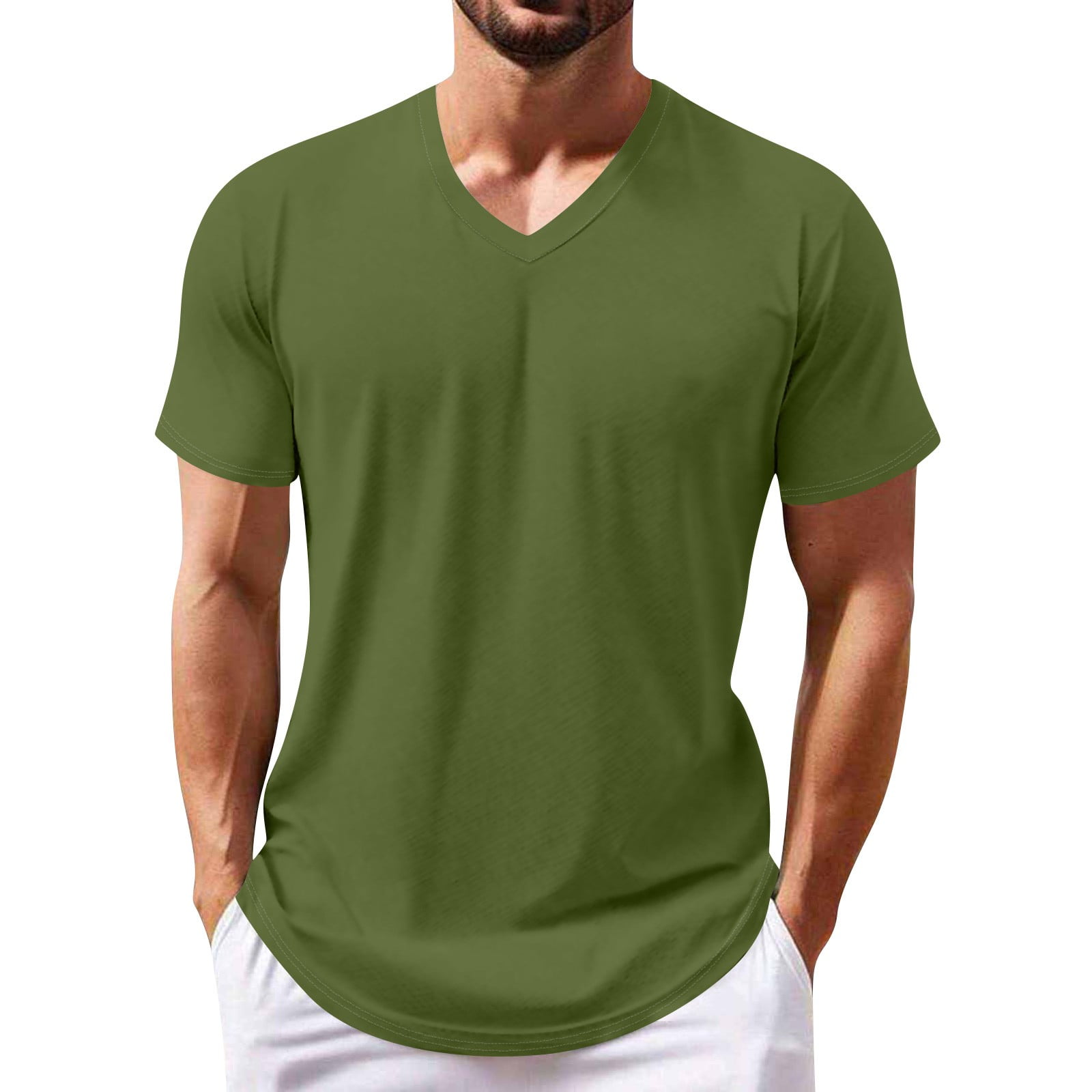 bbyeadc Mens Short Sleeve T-Shirts V Neck Stretch Casual Tee ...