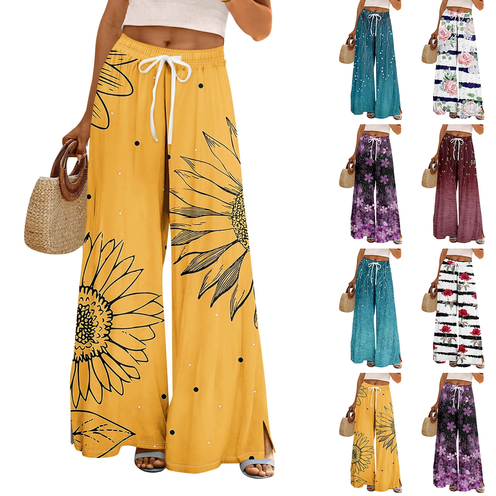 bbyeadc Palazzo Pants for Women Casual High Waist Wide Leg Pants with ...