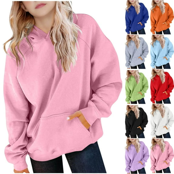 bbyeadc Pink Hoodies for Kids 12-13Y Cute Solid Color Pullover Hoodie ...