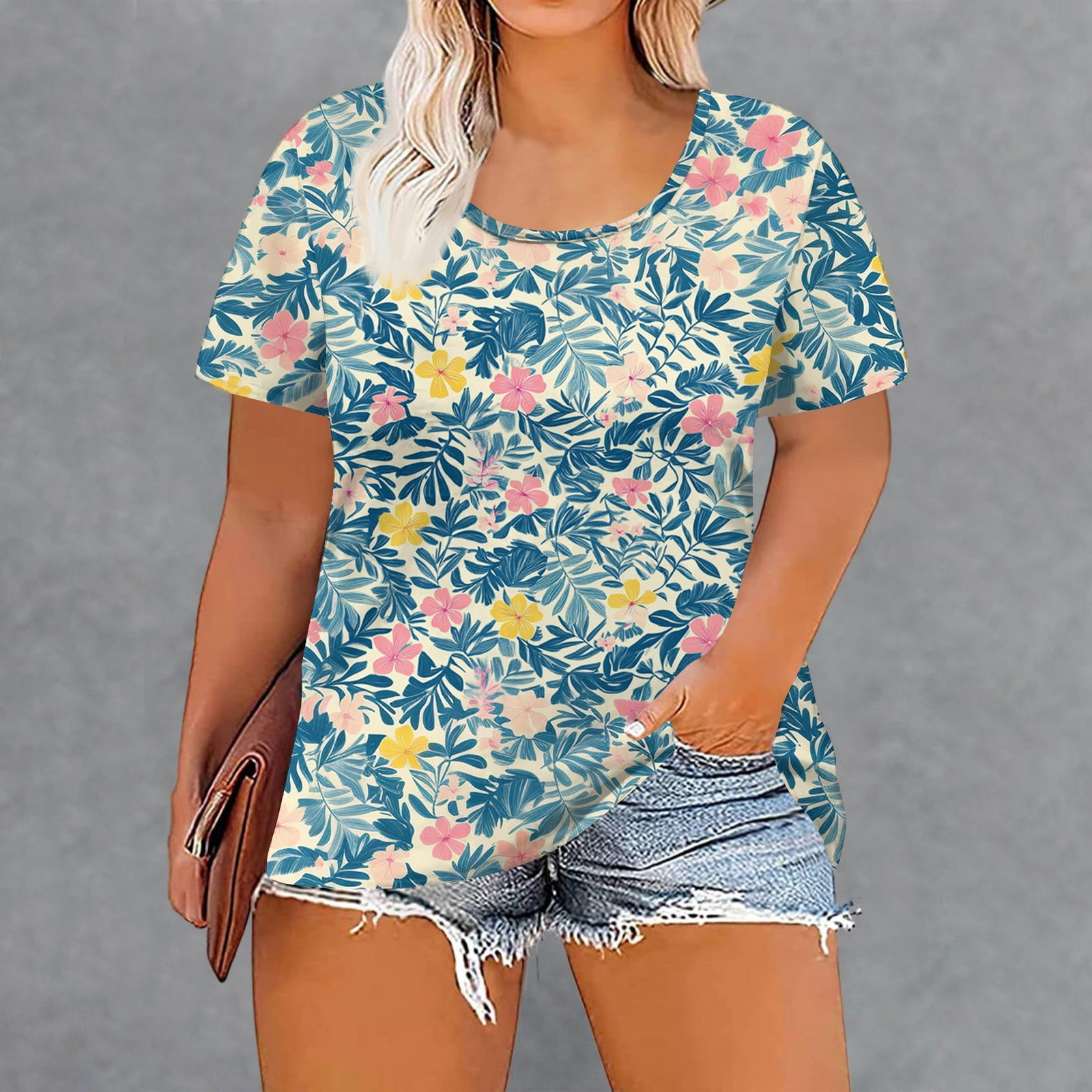 bbyeadc Plus Size Blouse for Women Spring Round Neck T Shirts Loose ...