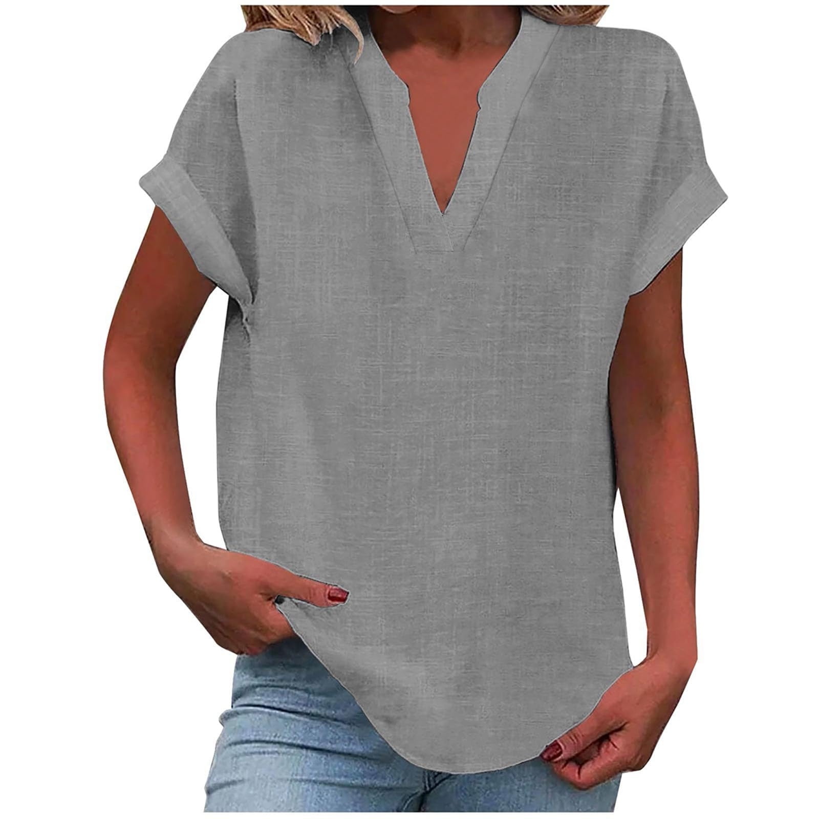 bbyeadc Plus Size Spring Tops for Women 2025 Linen V Neck Cool Blouses ...