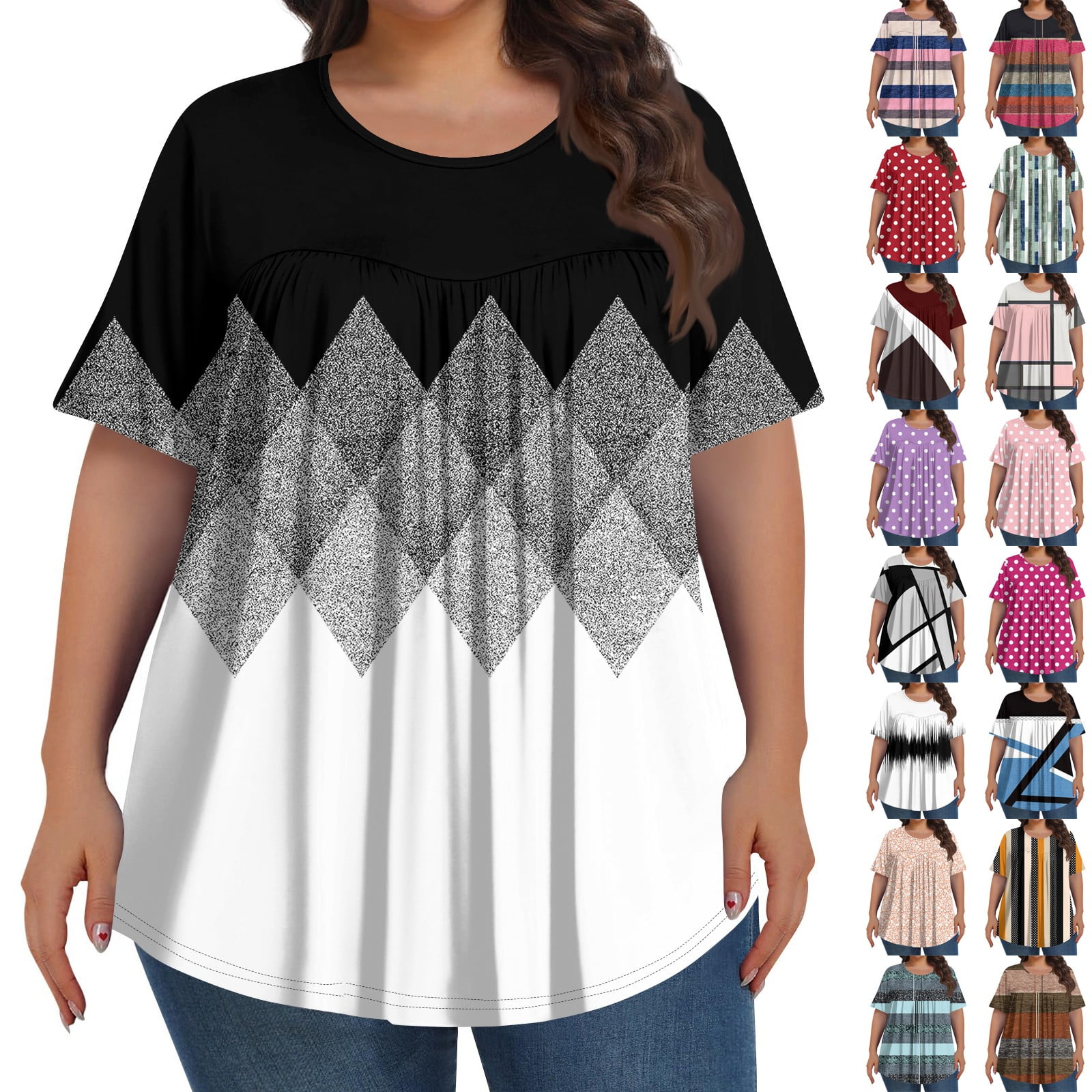 bbyeadc Plus Size Tunic Tops for Women Baggy Curved Hem Short Sleeve ...