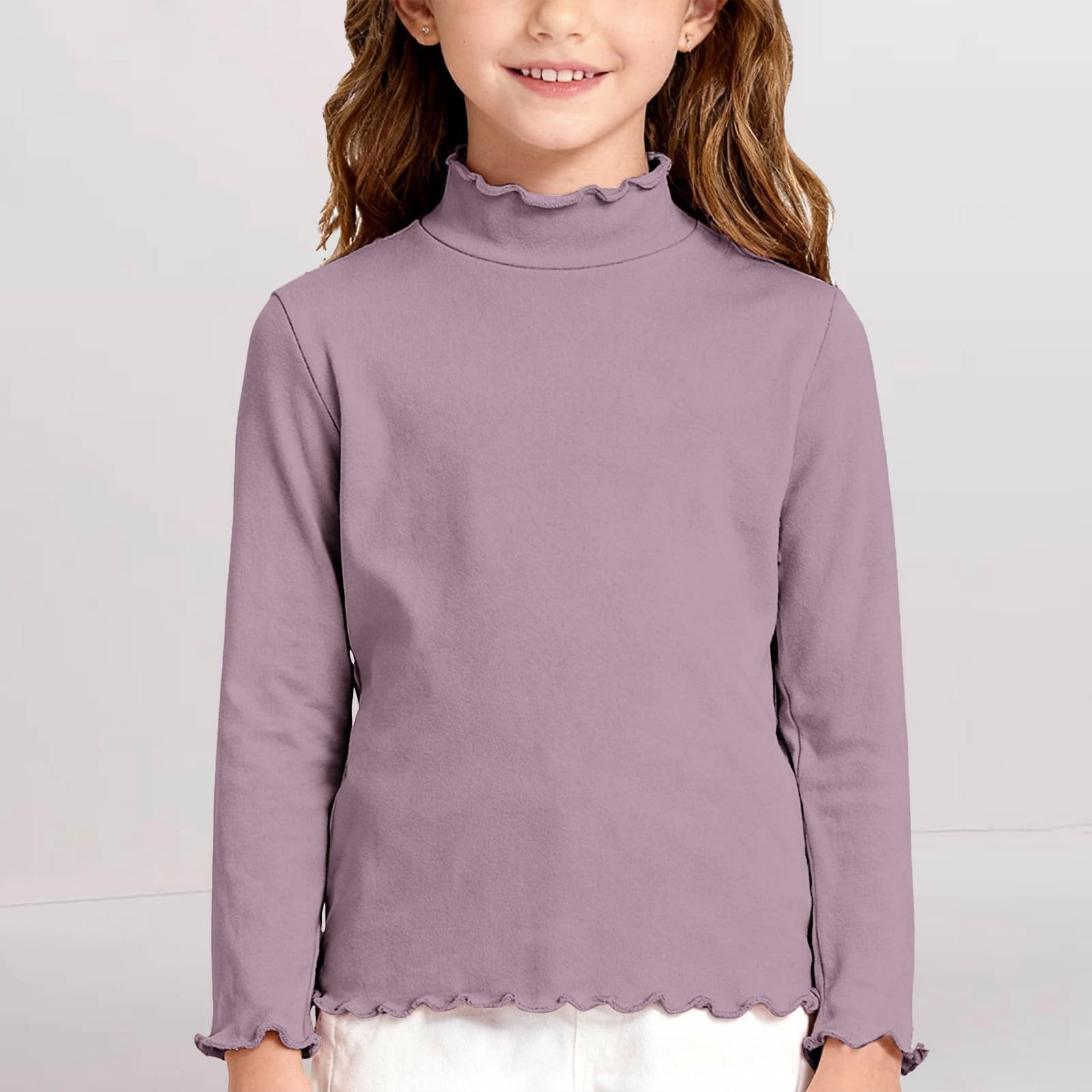 bbyeadc Shirts for Girls Ruffled Long Sleeve Ribbed Pullover Slim Fit ...