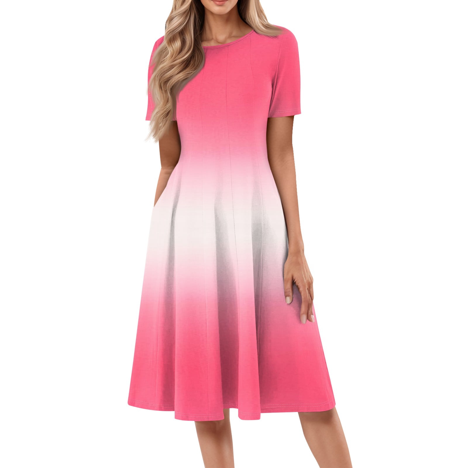 bbyeadc Spring Dresses for Women 2025 High Waist Pleated Casual Midi ...