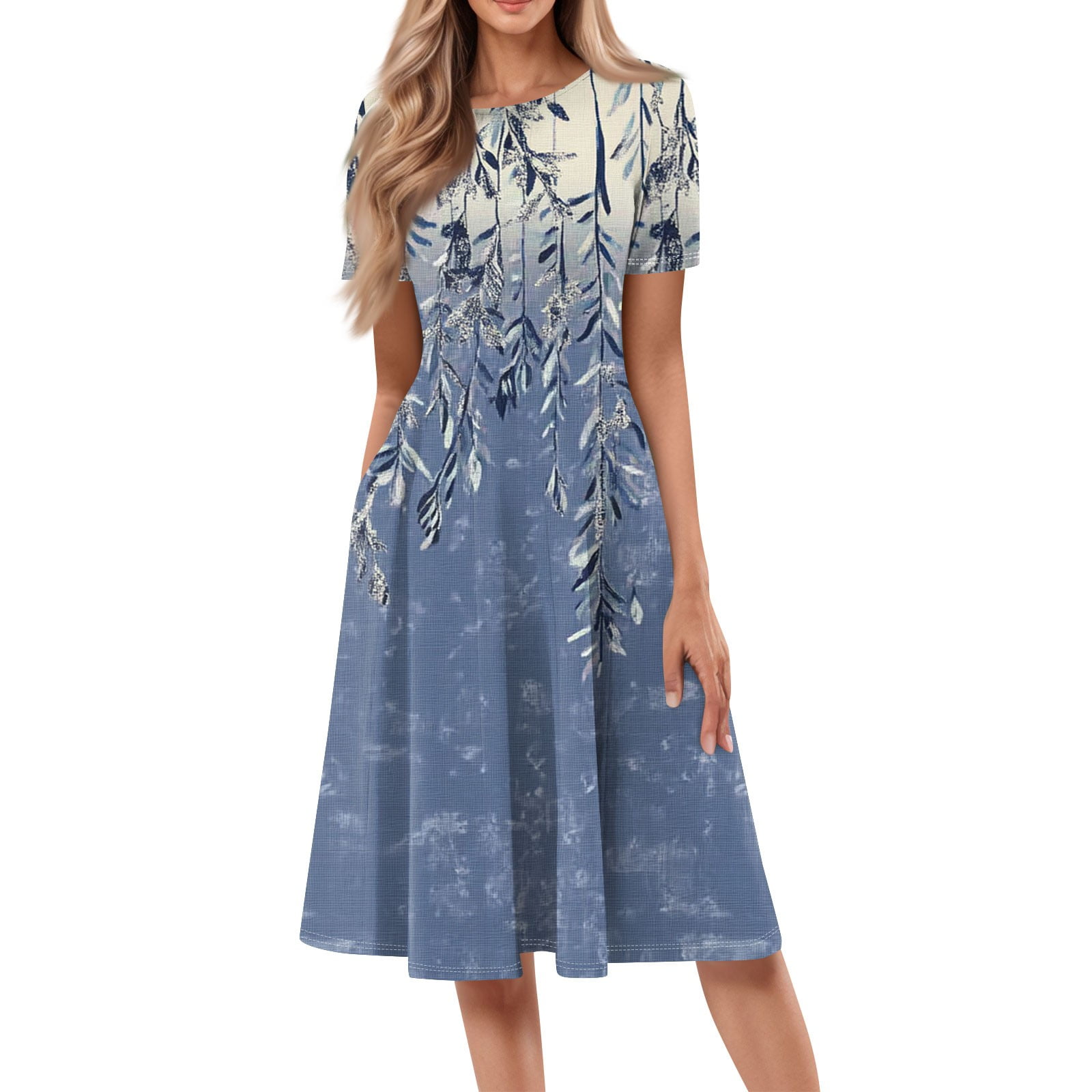 bbyeadc Spring Midi Dresses for Women 2025 Casual Crewneck Short Sleeve ...