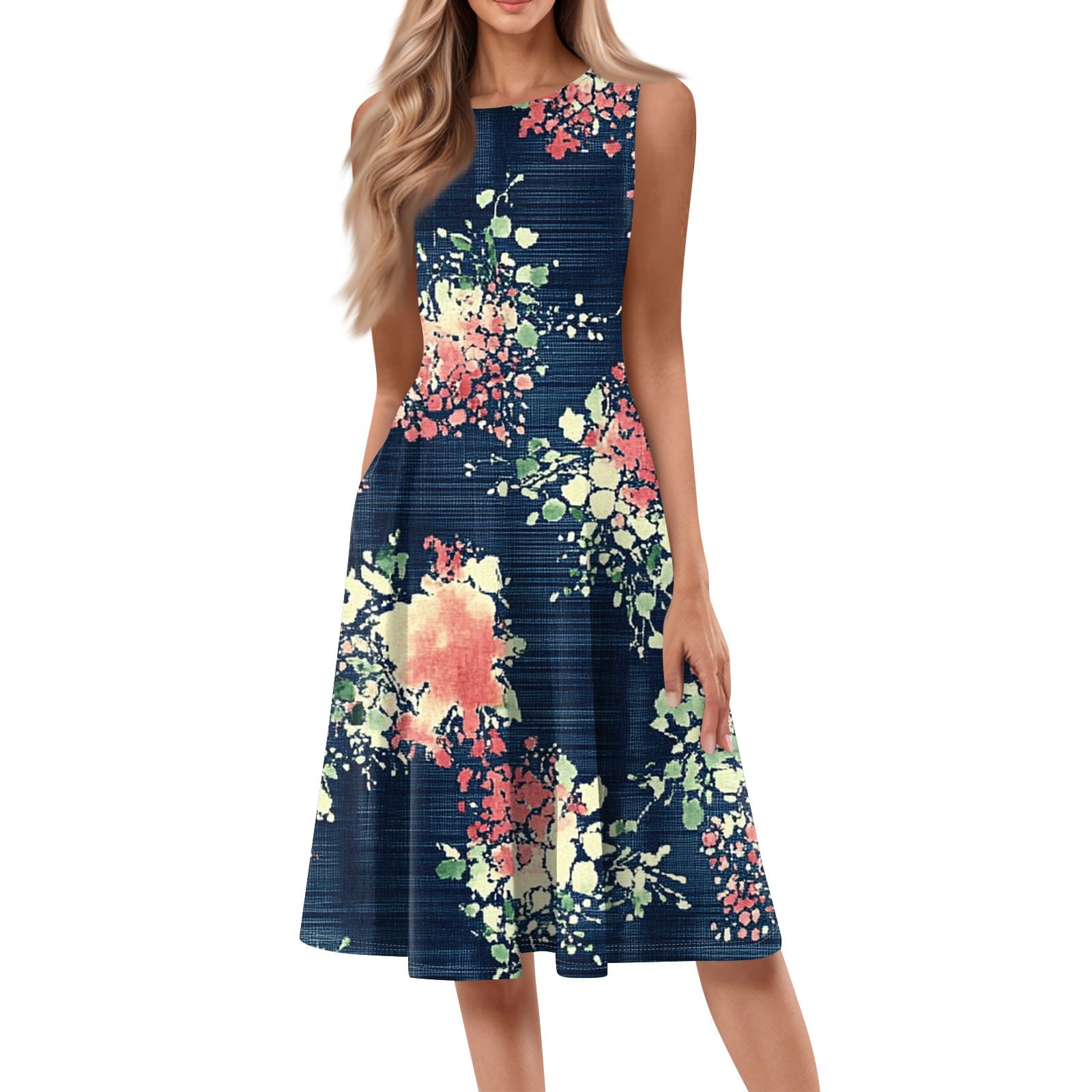 bbyeadc Spring Midi Dresses for Women 2025 Casual Crewneck Sleeveless A ...