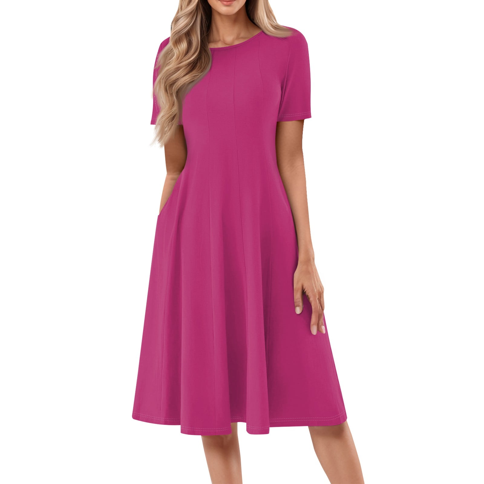 bbyeadc Spring Midi Dresses for Women 2025 Casual Round Neck Short ...