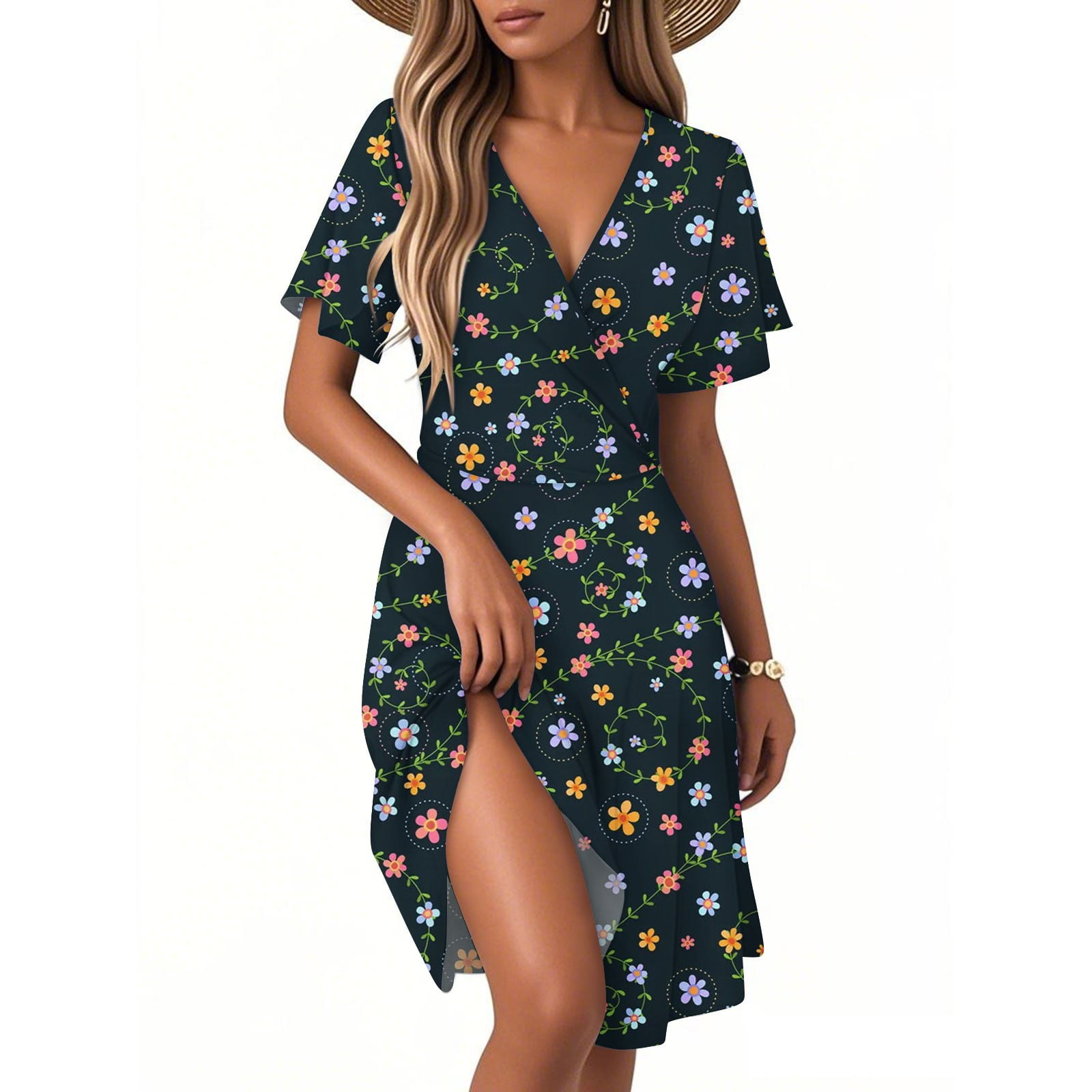 bbyeadc Spring Midi Dresses for Women Plus Size Ruffle Short Sleeve ...