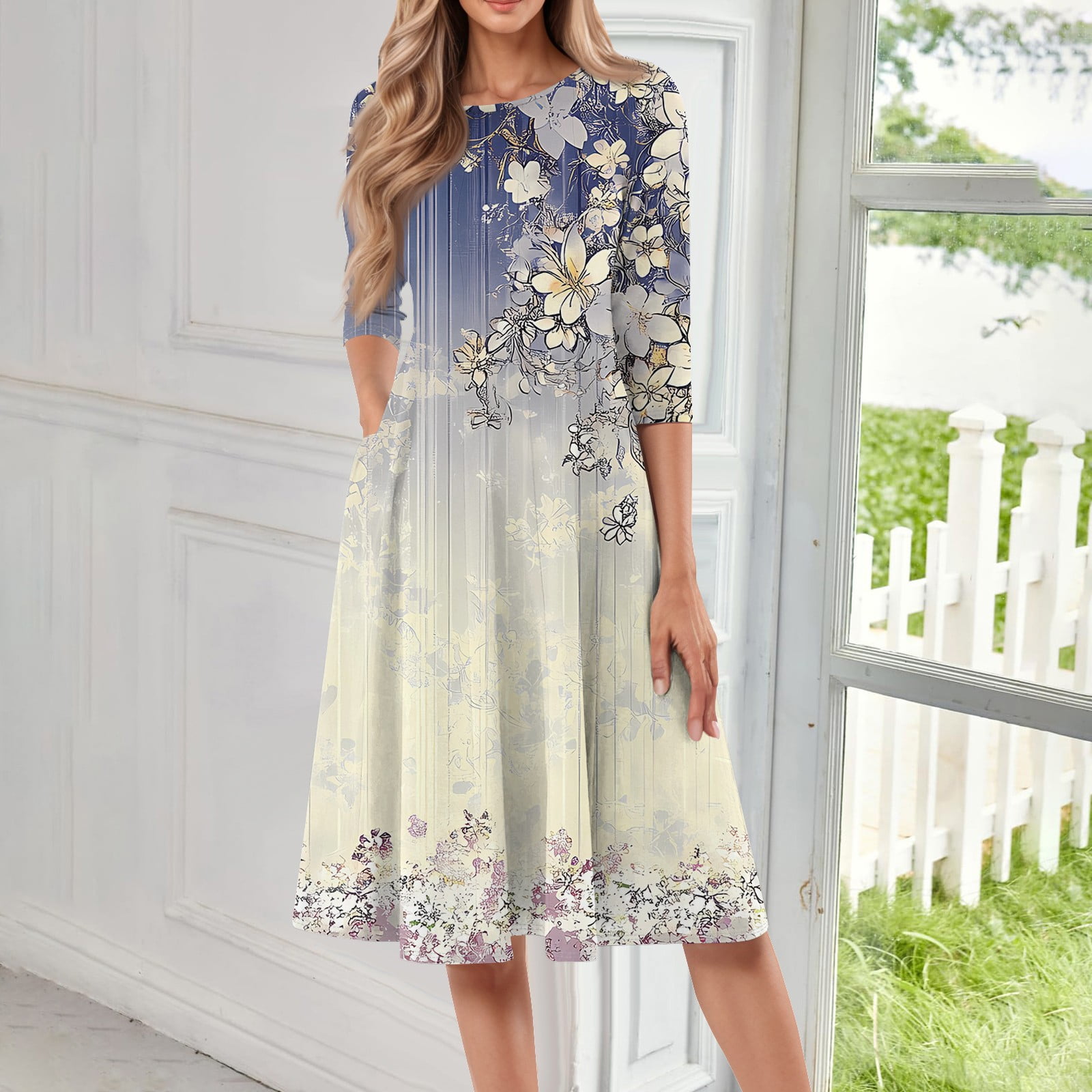bbyeadc Summer Dresses for Women 2025 Casual Round Neck 3/4 Sleeve A ...