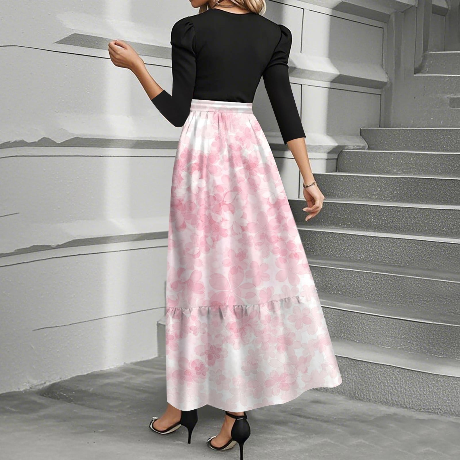 bbyeadc Summer Dresss for Women Spring Tiered Ruffle High-Waist Floral ...