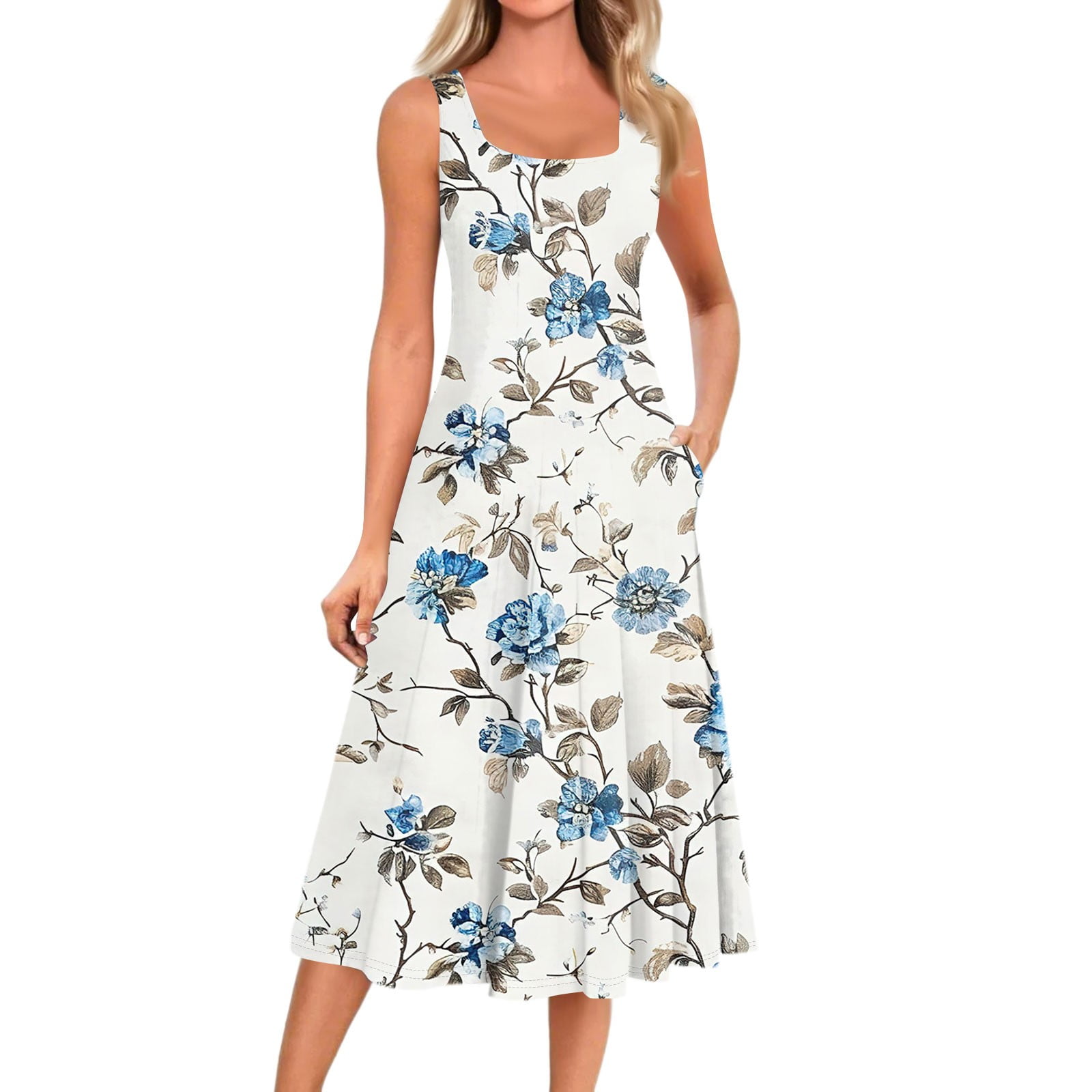 bbyeadc Summer Midi Dresses for Women 2025 Boho Sleeveless Crewneck Mid ...