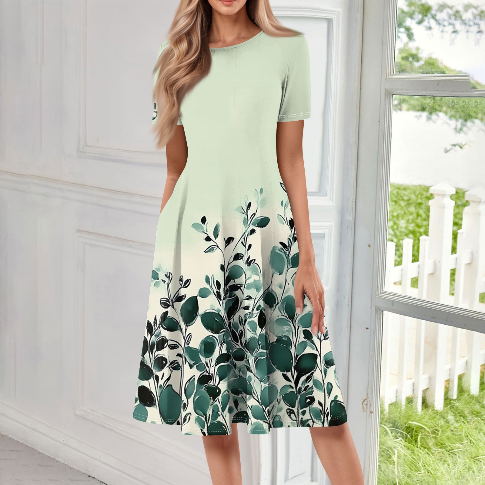 bbyeadc Summer Midi Dresses for Women 2025 Casual Crewneck Short Sleeve ...