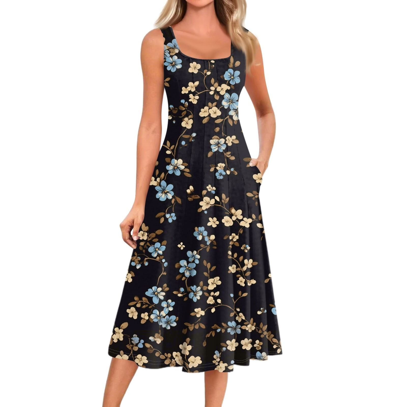 bbyeadc Summer Midi Dresses for Women 2025 Casual Round Neck Sleeveless ...