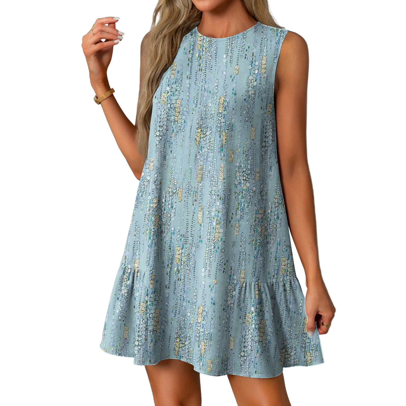 bbyeadc Summer Sundresses for Women Sleeveless Boat Neck Ruffle Dresses ...