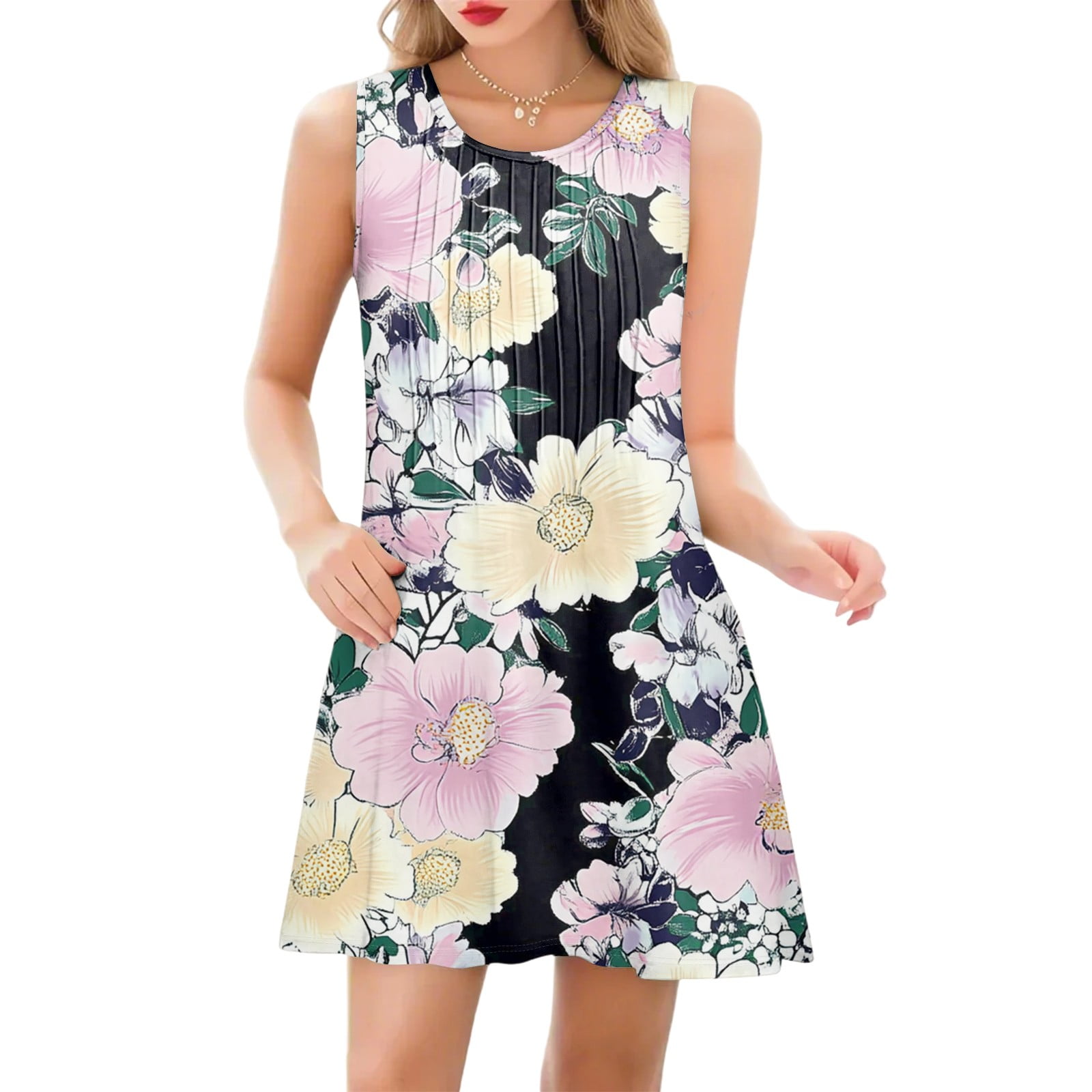 bbyeadc Sundresses for Women 2025 Sleeveless Boat Neck Floral Cocktail ...