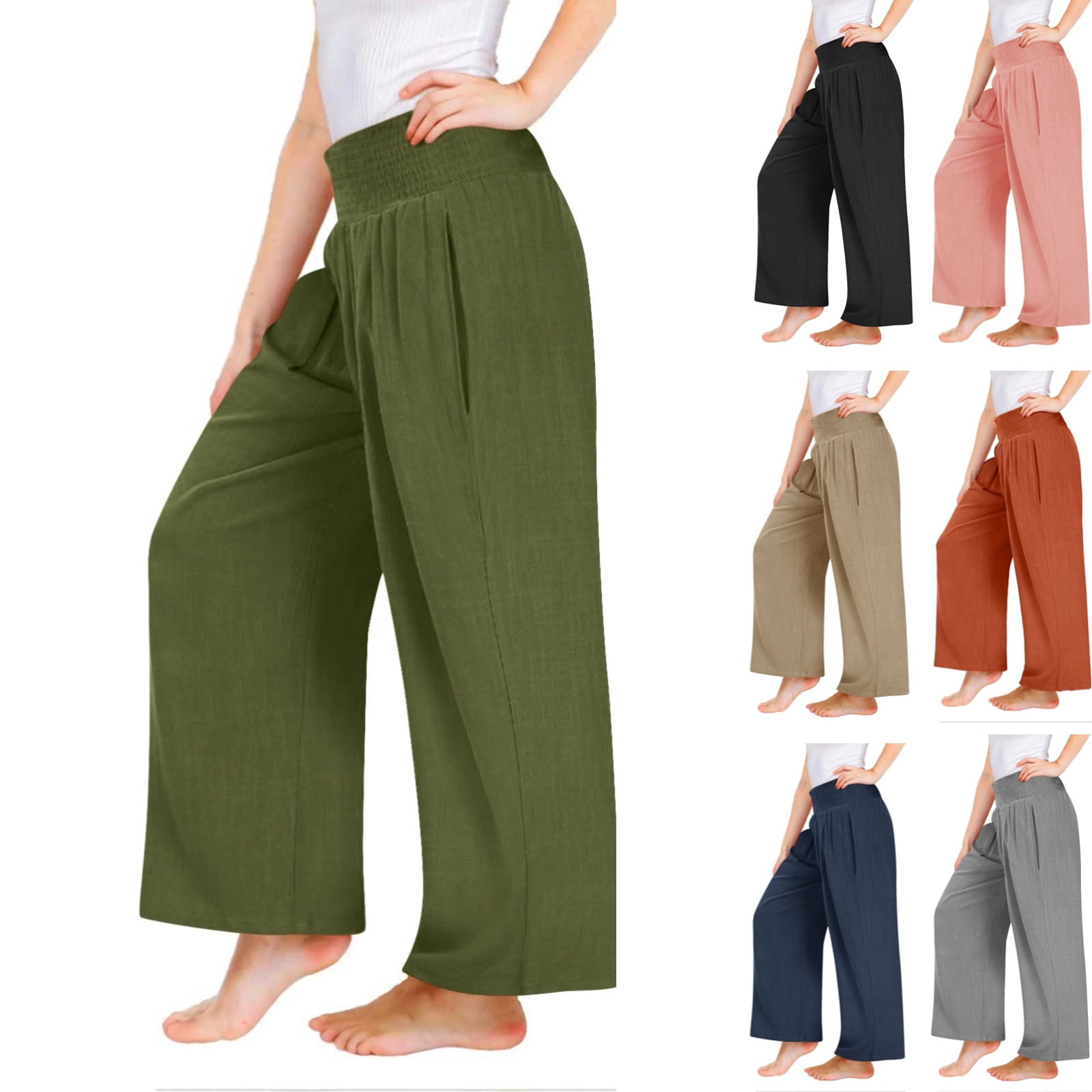 bbyeadc Teen Girls Cotton Linen Palazzo Pants Lounge Straight Wide Leg Ruched Capri Pants Kid 8 ...
