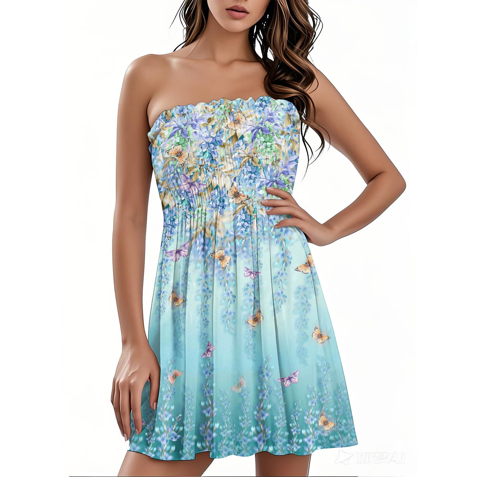 bbyeadc Tube Top Dress for Women Casual Summer Strapless Sleeveless ...