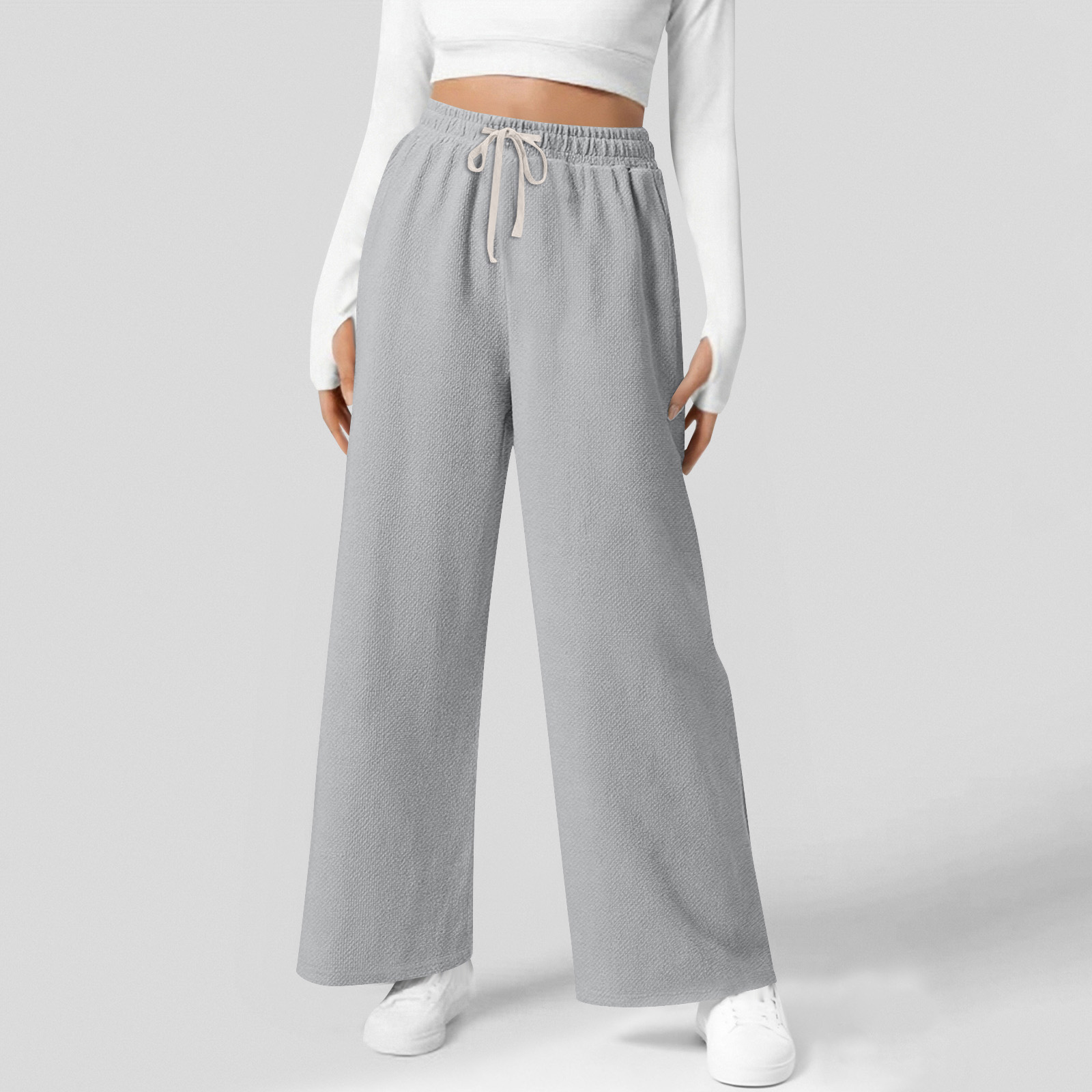 bbyeadc Waffle Texture Pants for Women Casual Cargo Elastic Waist Pants ...