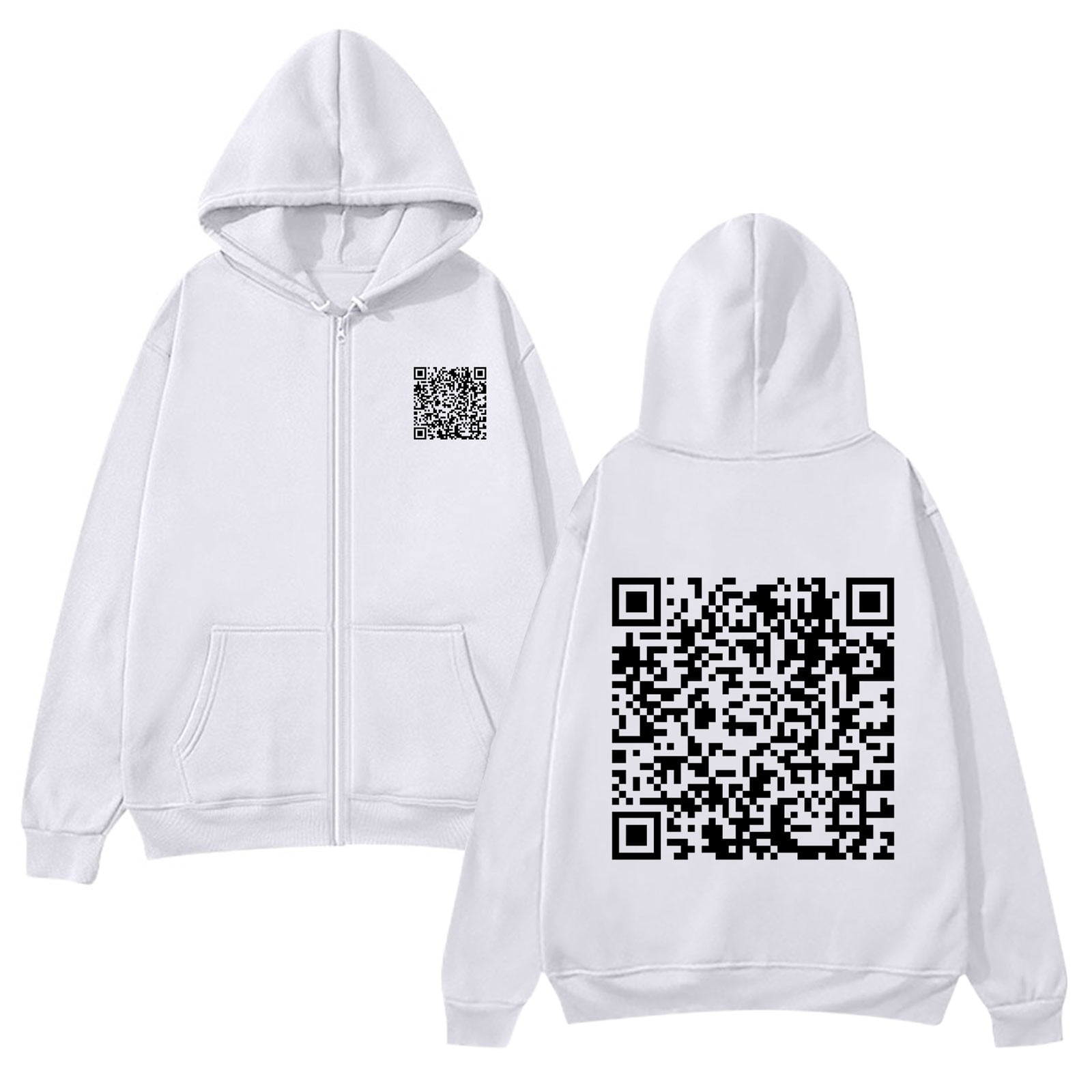 bbyeadc White Qr Code Hoodie Unisex 11-12 Years Zipper Scannable Qr ...
