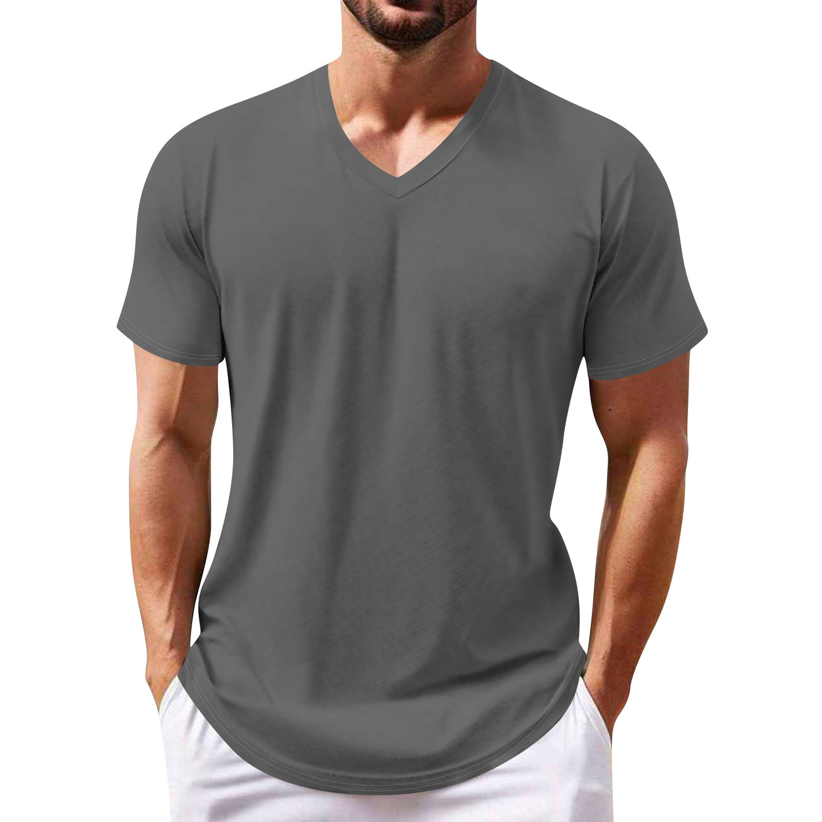 bbyeadc White Tshirts for Men Short Sleeve V Neck Pullover Shirt Tops ...