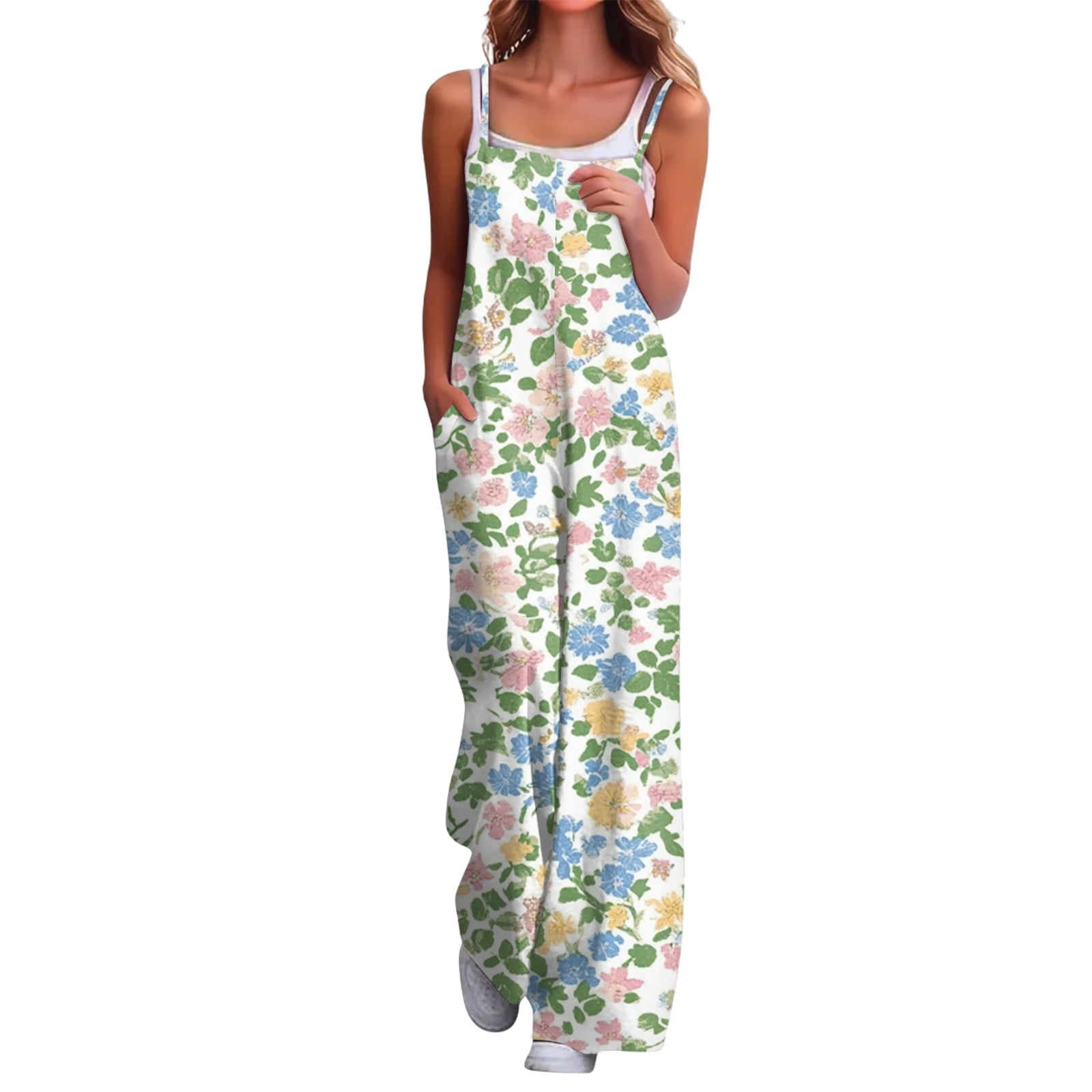 bbyeadc Women Boho Rompers Summer Casual Wide Leg Spaghetti Strap ...